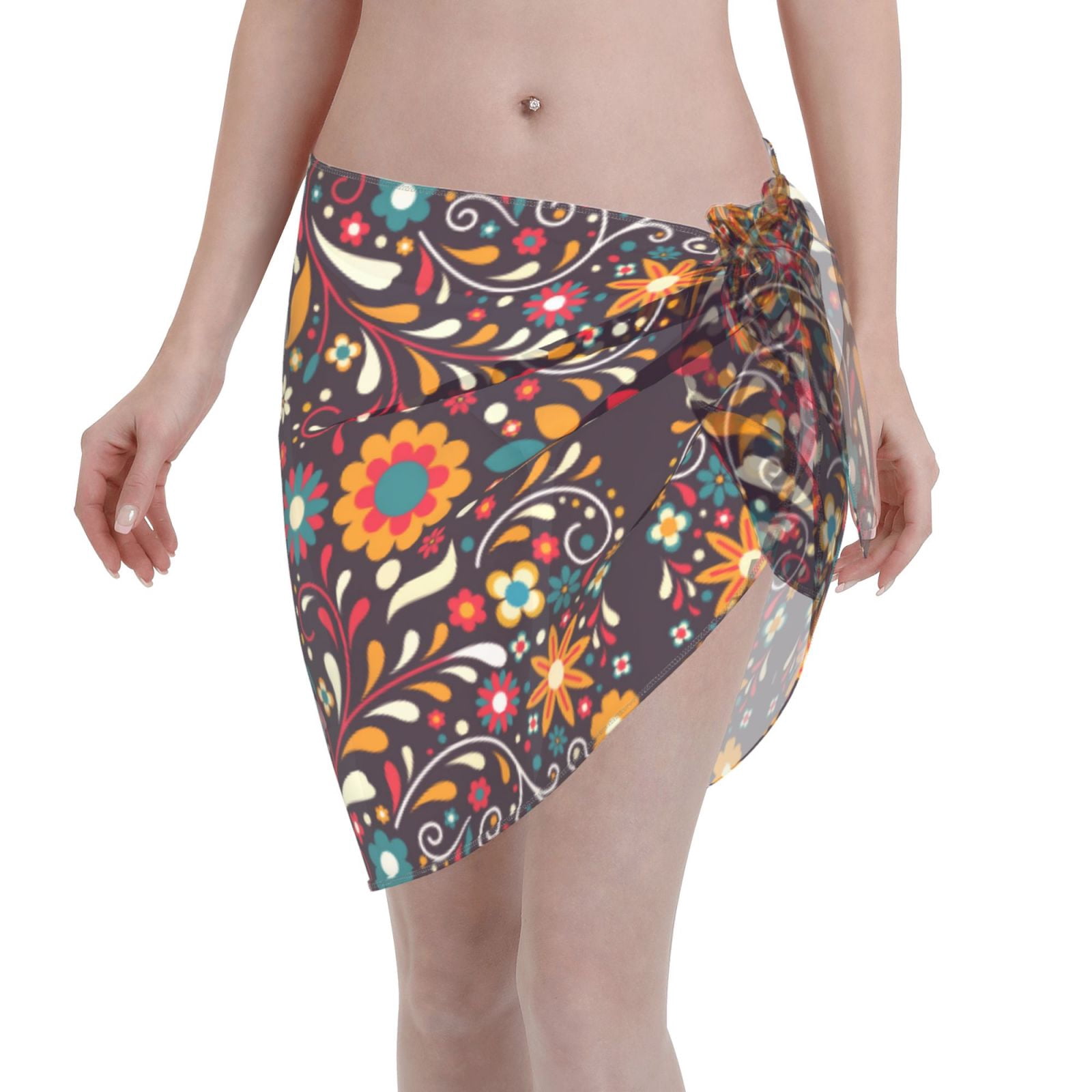 JUNZAN Women Chiffon Short Sarongs Cover Ups Beach Swimsuit Wrap Skirt ...