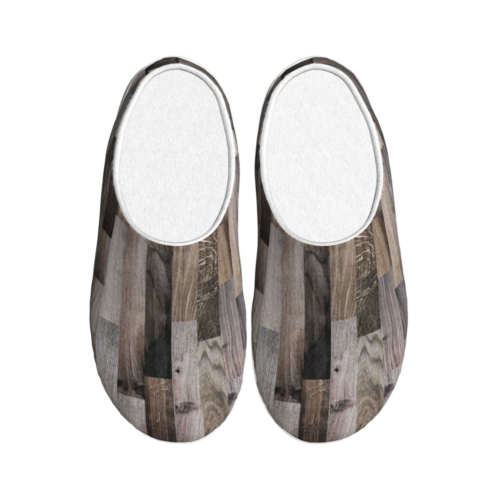 JUNZAN Wooden Texture Print Cozy Slippers for Men& Women,Fuzzy Slip-on ...