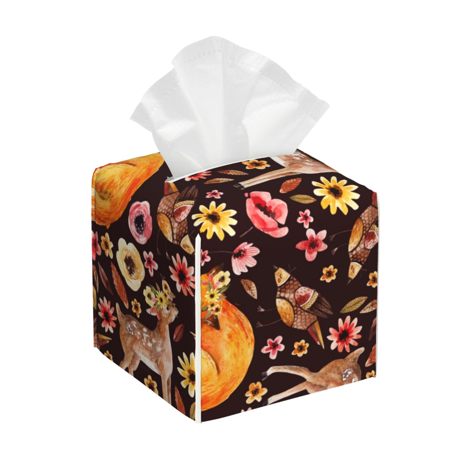 JUNZAN Woodland Creatures Floral for Tissue Box Cover Holder, Square ...