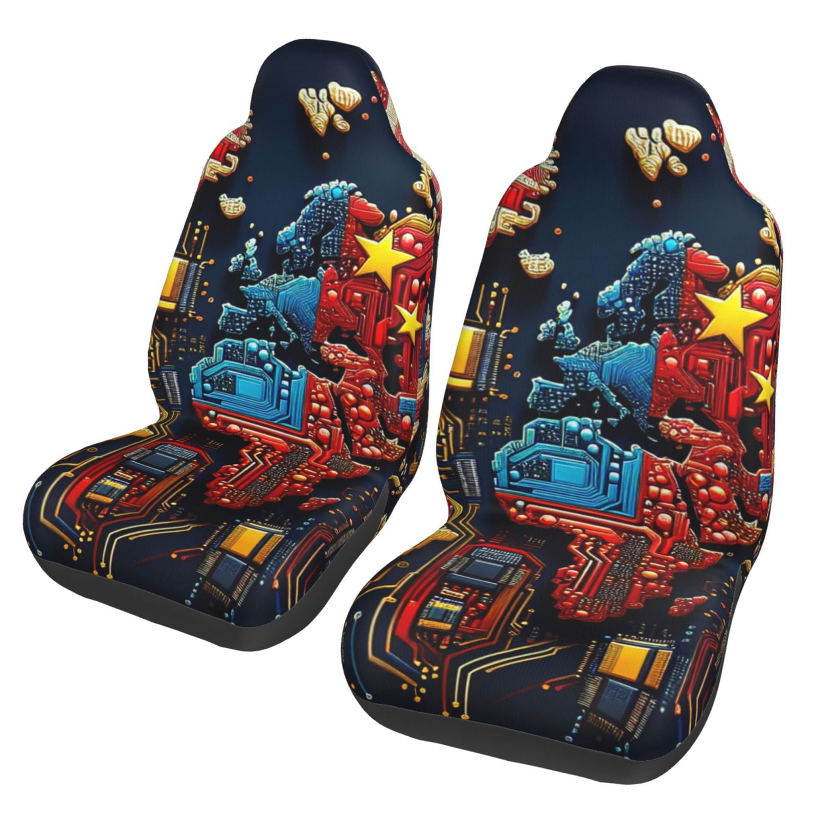 JUNZAN World Map Of Digital Circuits Print 2pcs Seat Covers,Universal ...