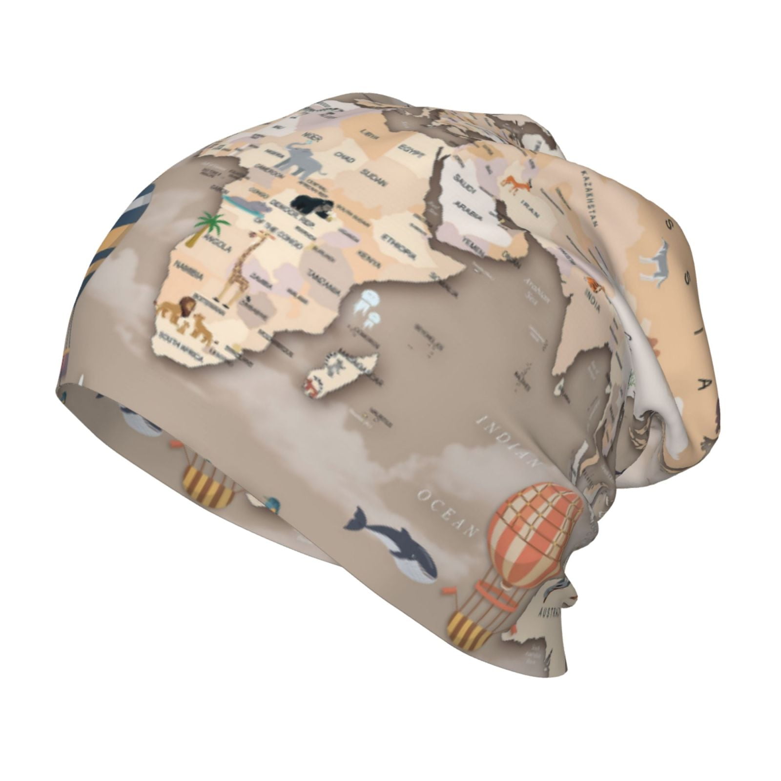 JUNZAN World Map With Animals Pattern Kid's Soft Beanie Hat Toddlers ...