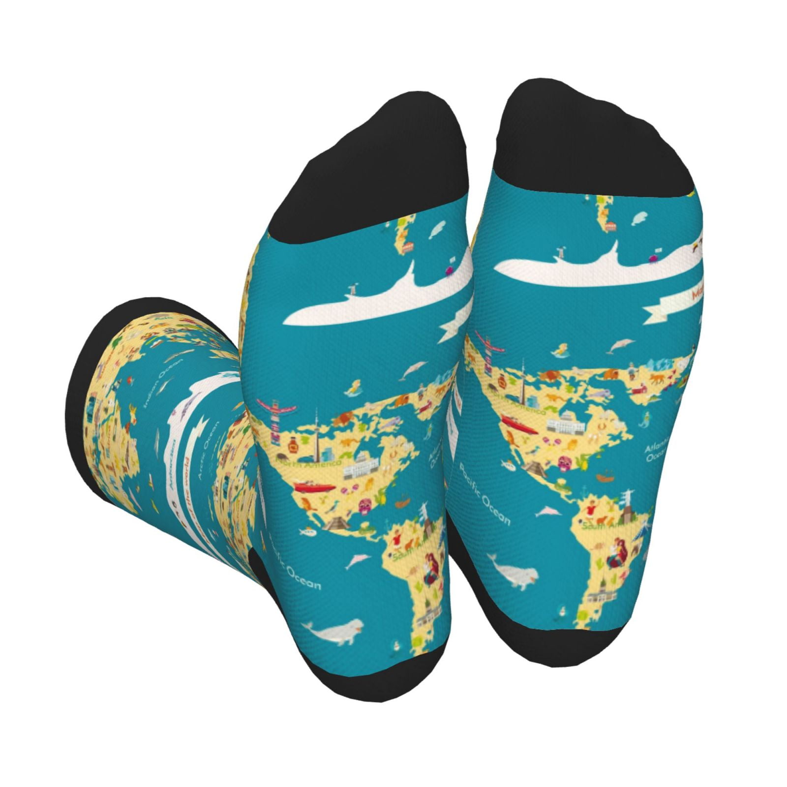 JUNZAN World Map With Landmarks Design Fun Novelty Knee Warmer High ...