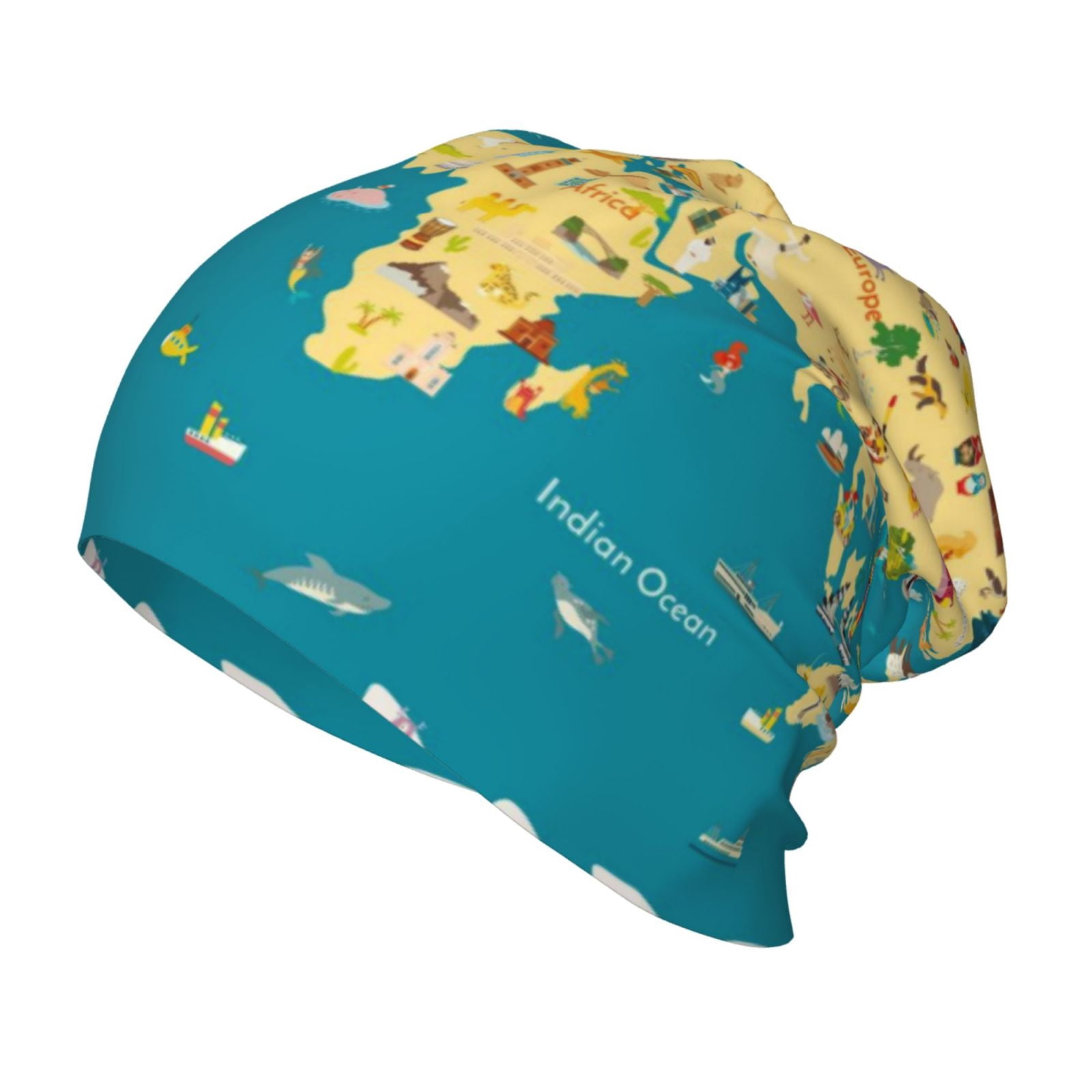JUNZAN World Map With Landmarks Pattern Kid's Soft Beanie Hat Toddlers ...