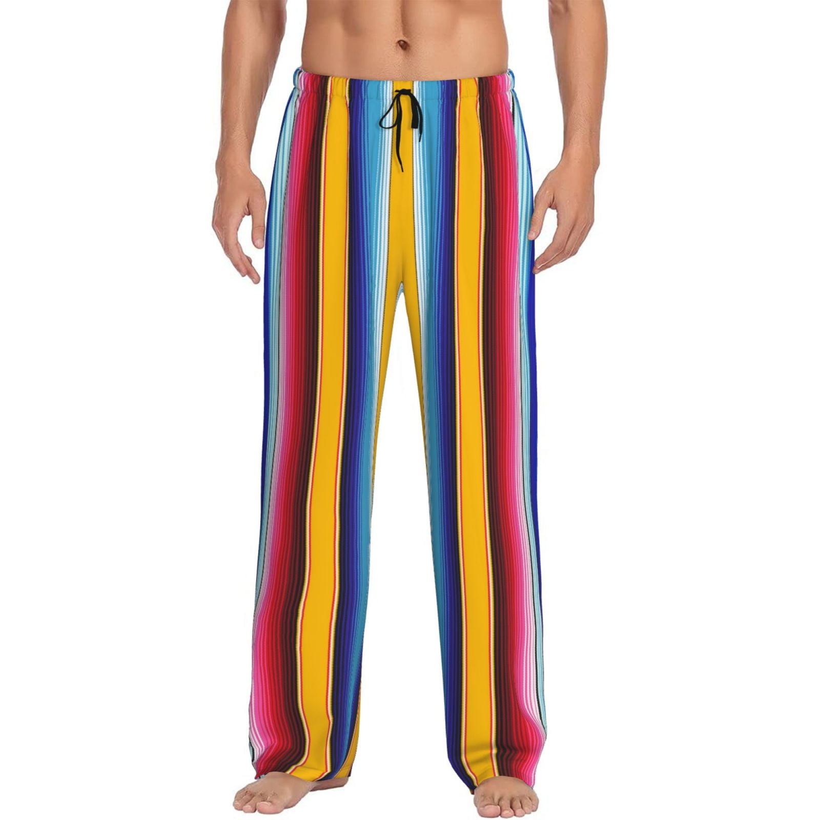 JUNZAN Yellow Blue Mexican Blanket Stripes Men's Pajama Pants Sleepwear ...