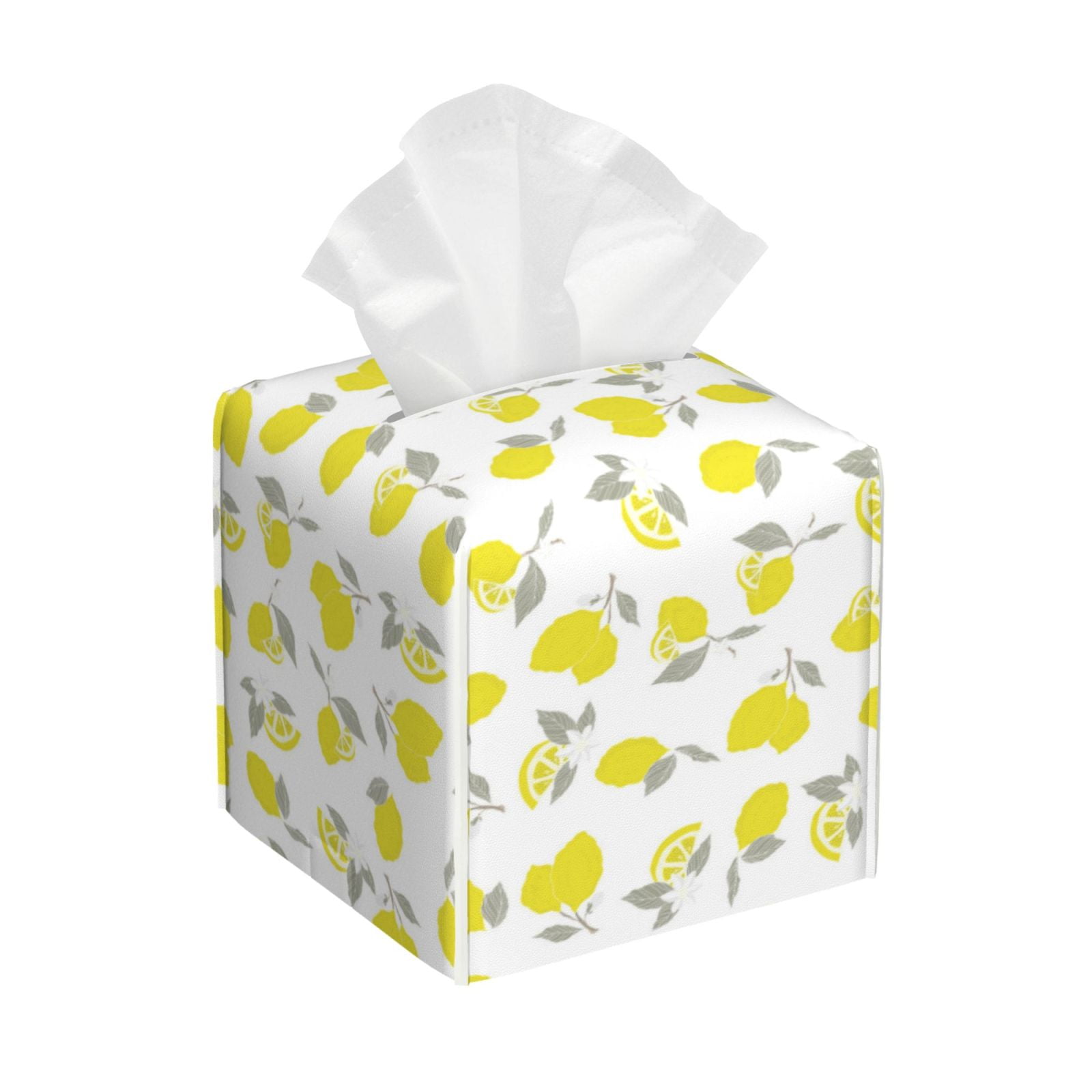 JUNZAN Yellow Lemon Leaves for Tissue Box Cover Holder, Square Facial ...