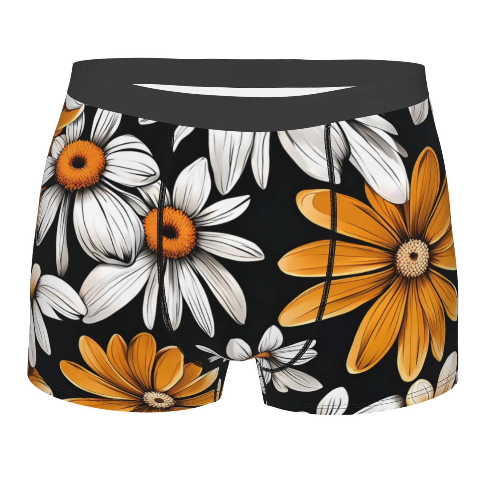 JUNZAN Yellow White Daisy Pattern Mens Underwear Boxer Briefs for Men’s ...