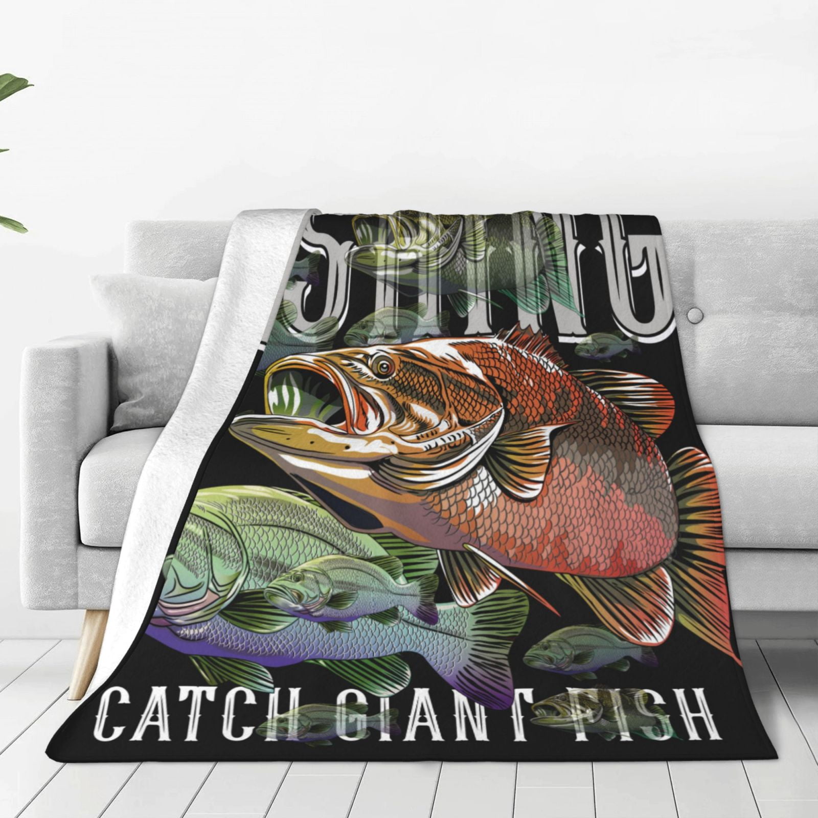 JUNZAN bass water fishing Print Flannel Fleece Blanket Throw Blanket ...