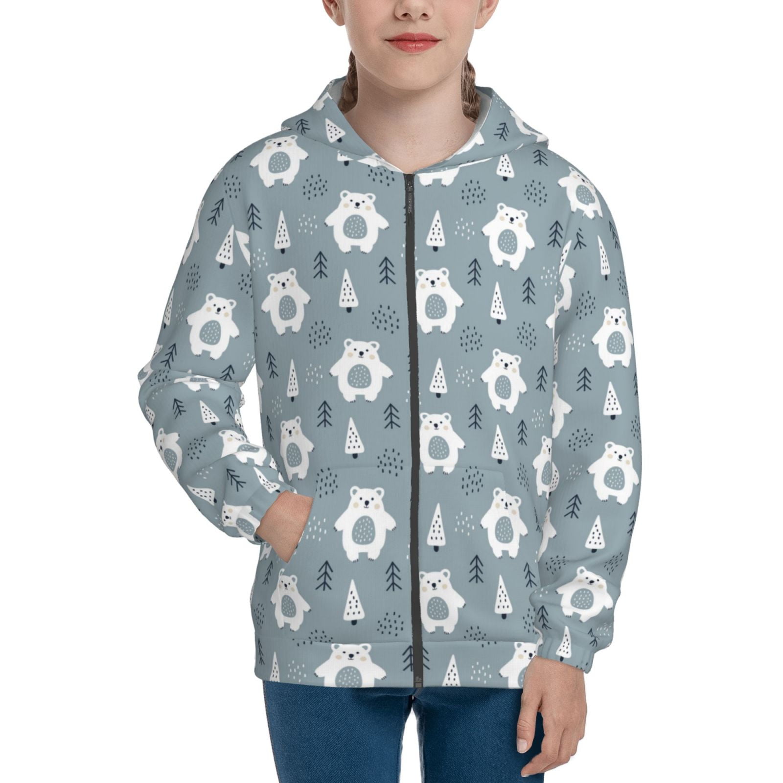 JUNZAN bead tree winter Print Kids Zip Up Hoodies Long Sleeve for Boys or Girls Casual Oversized ...