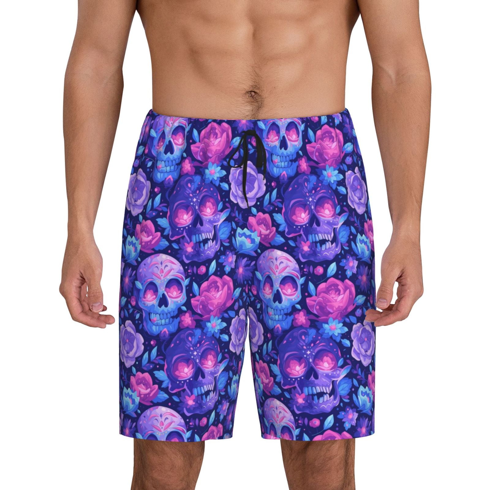 JUNZAN blue Skull purple flower1 Pattern Sleep Pajama Shorts for Men ...