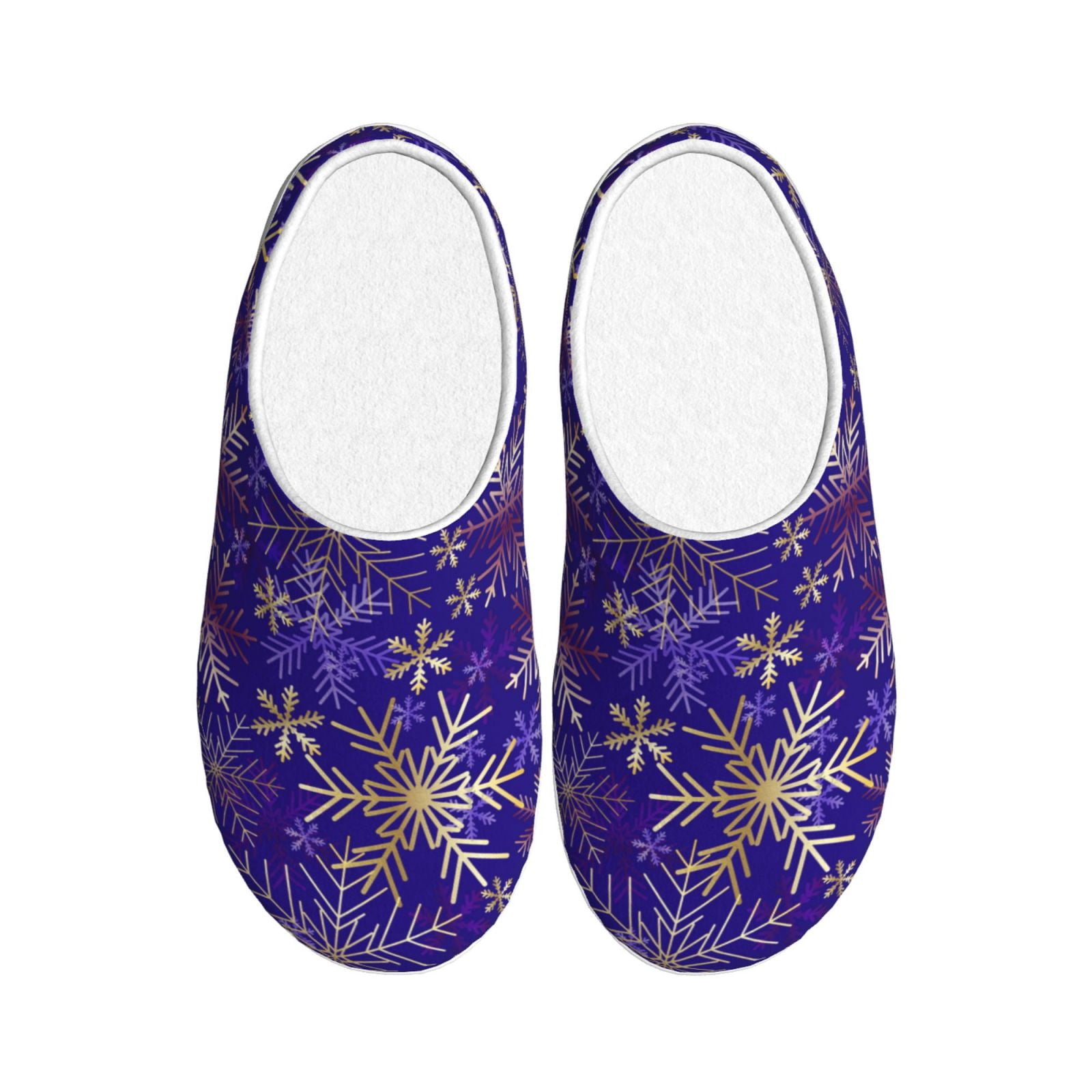 JUNZAN blue purple Snowflake Print Cozy Slippers for Men& Women,Fuzzy ...