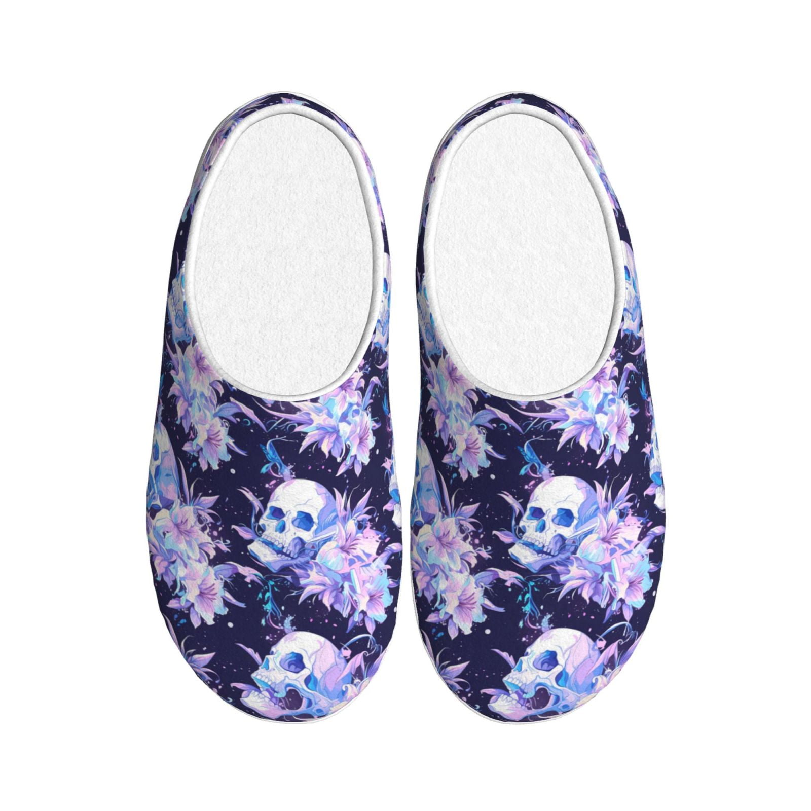 JUNZAN blue starry sky Skull flower Print Cozy Slippers for Men& Women ...