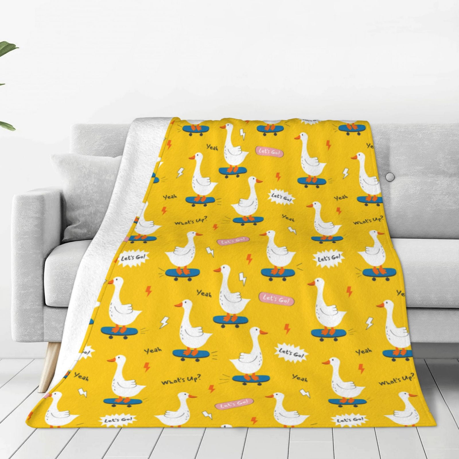 JUNZAN cartoon goose Print Flannel Fleece Blanket Throw Blanket for Bed ...