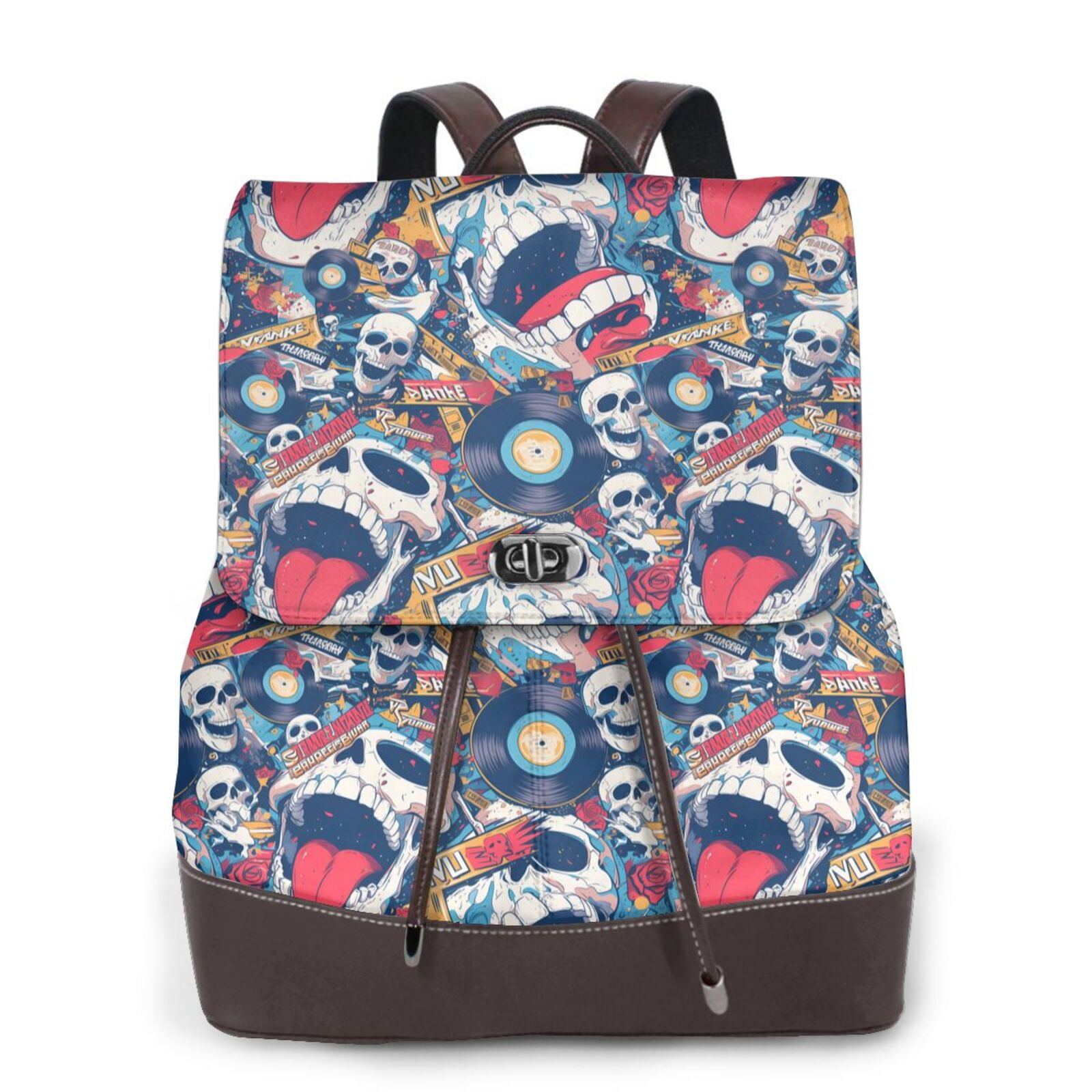 JUNZAN cool rock Skull for PU Leather Backpack,Laptop Backpack Purse ...
