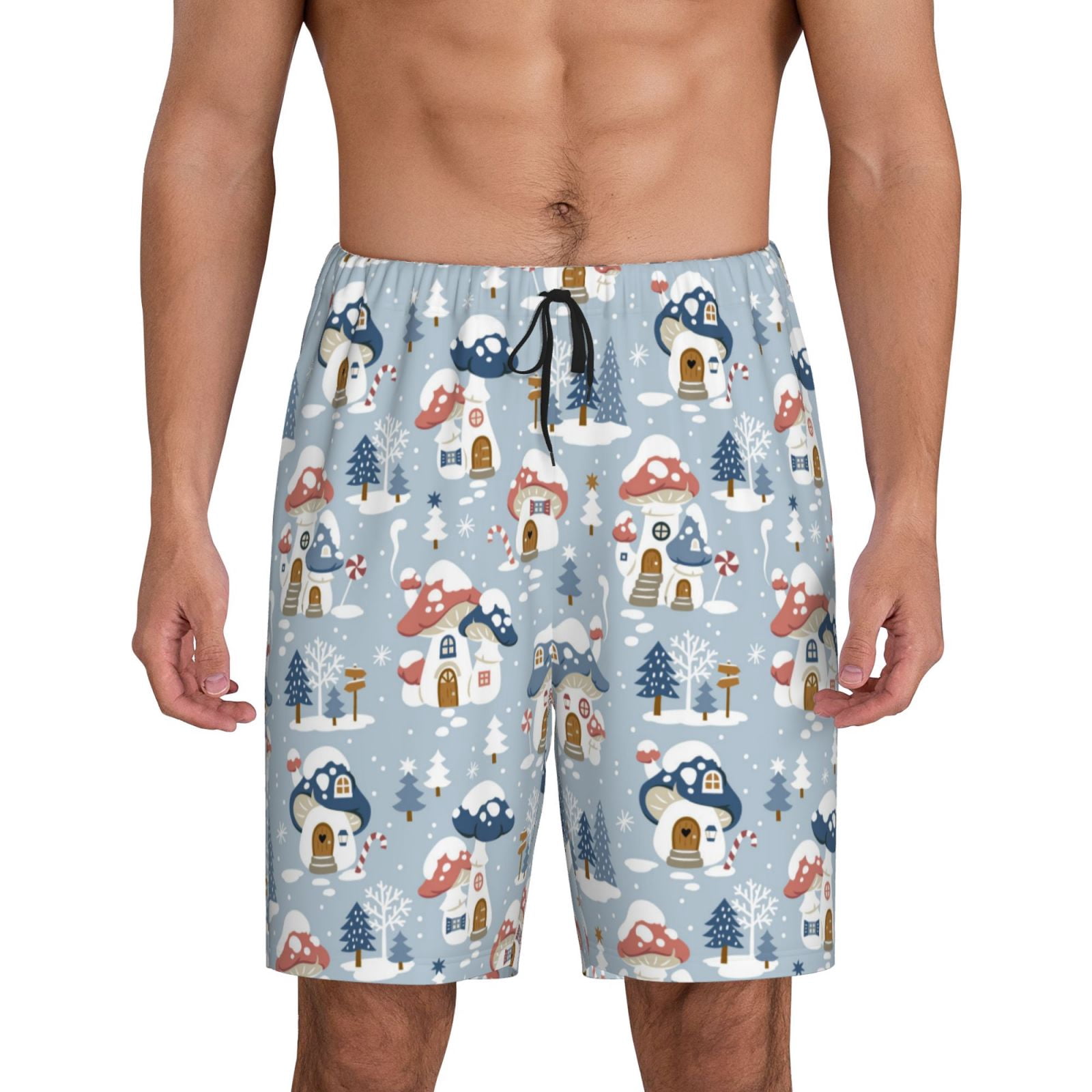 JUNZAN cute Mushroom Village Pattern Sleep Pajama Shorts for Men,Men's ...