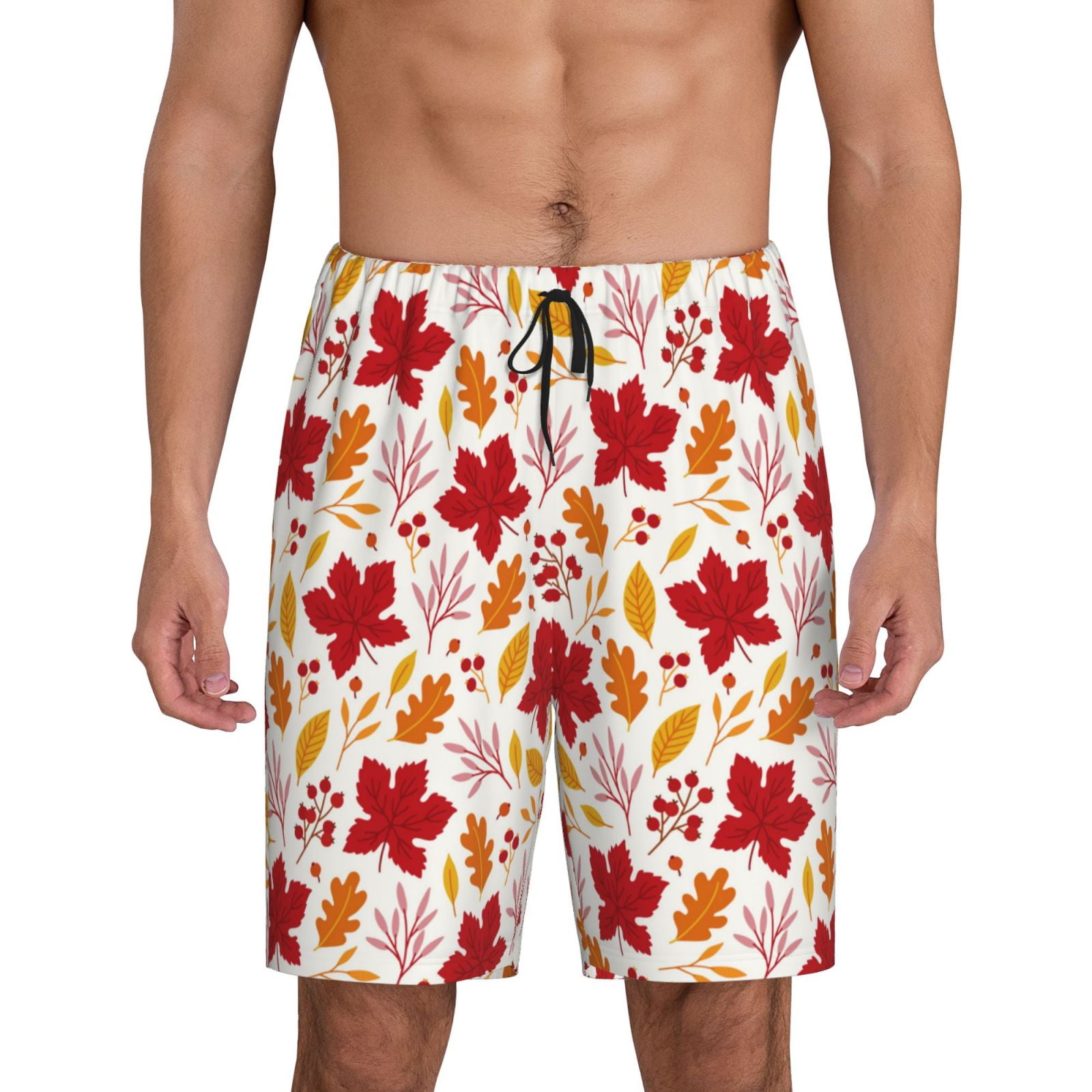 JUNZAN fall laef Maple Pattern Sleep Pajama Shorts for Men,Men's Pajama ...