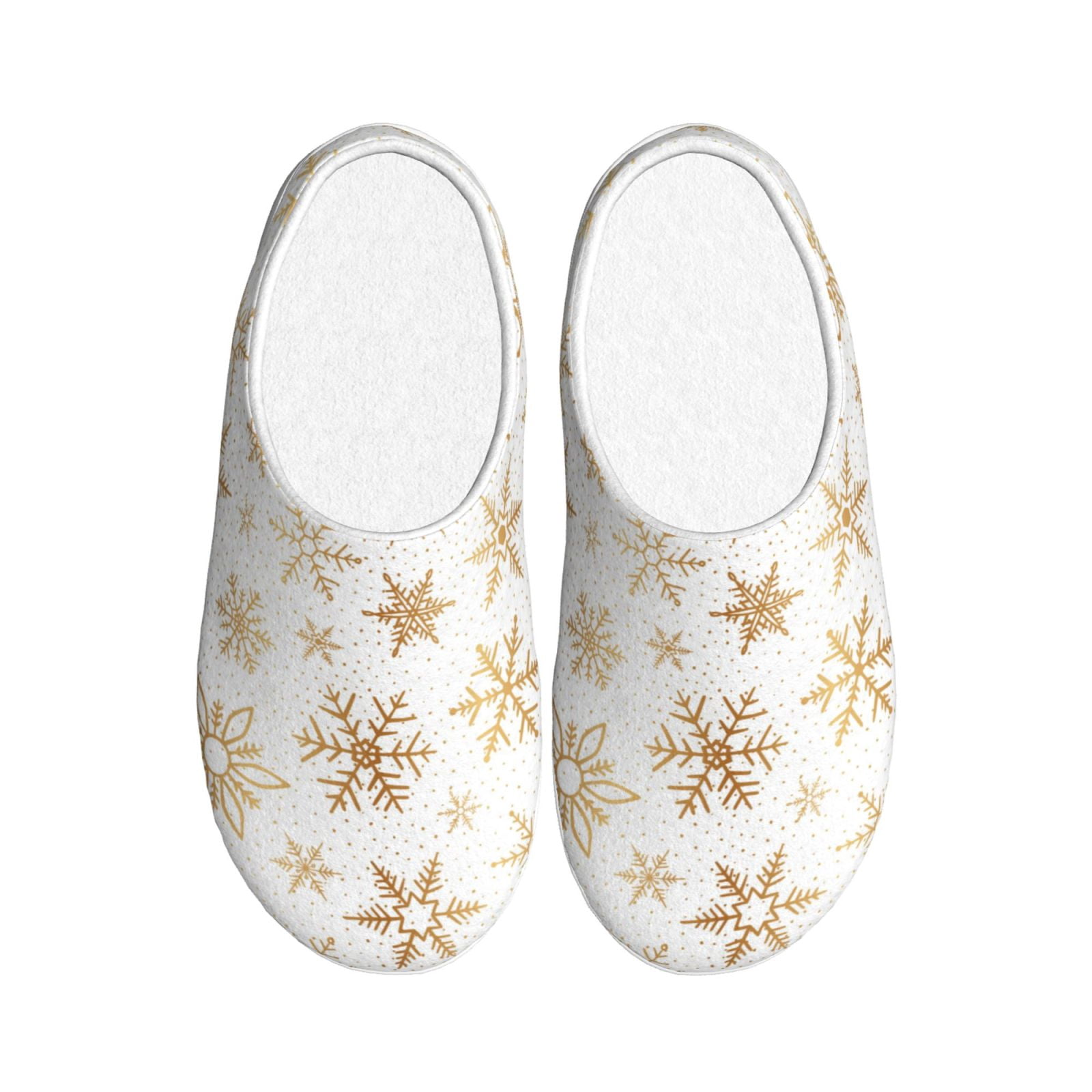 JUNZAN gold Snowflake print Print Cozy Slippers for Men& Women,Fuzzy ...