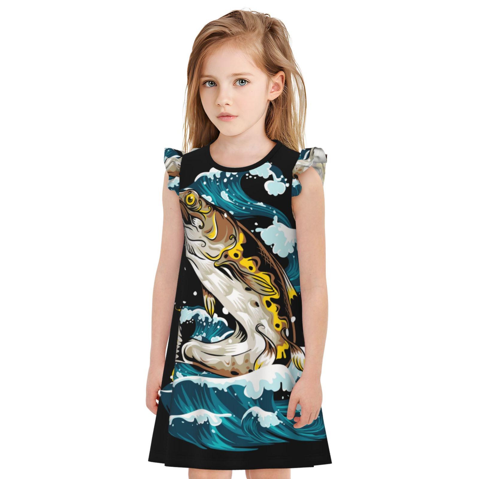 JUNZAN green salmon fish Print Girls Nightgown Pajamas - Soft Toddler ...