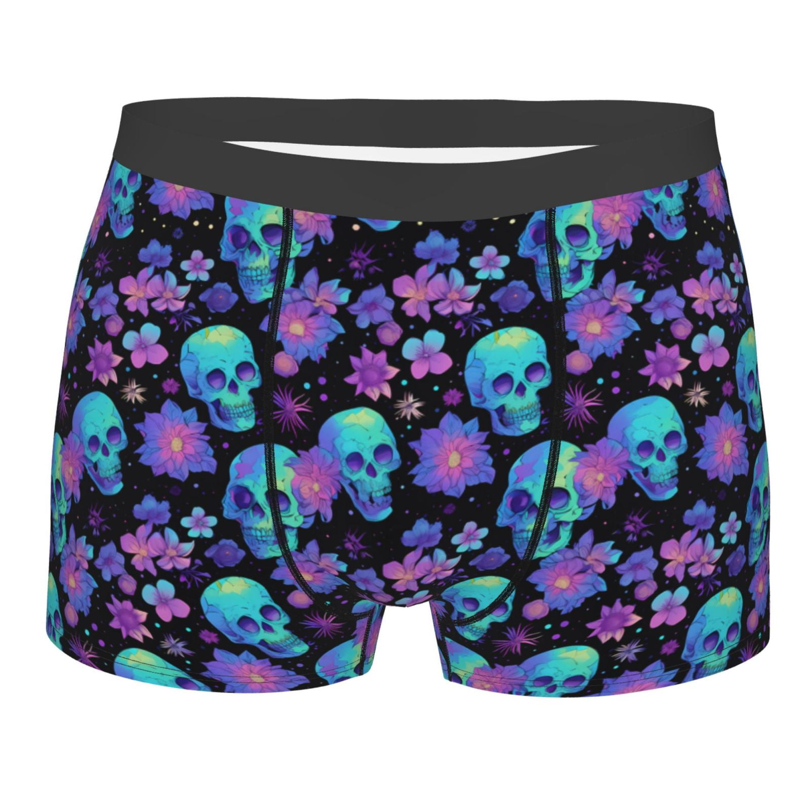 JUNZAN purple flower blue Skull Mens Underwear Boxer Briefs for Men’s ...