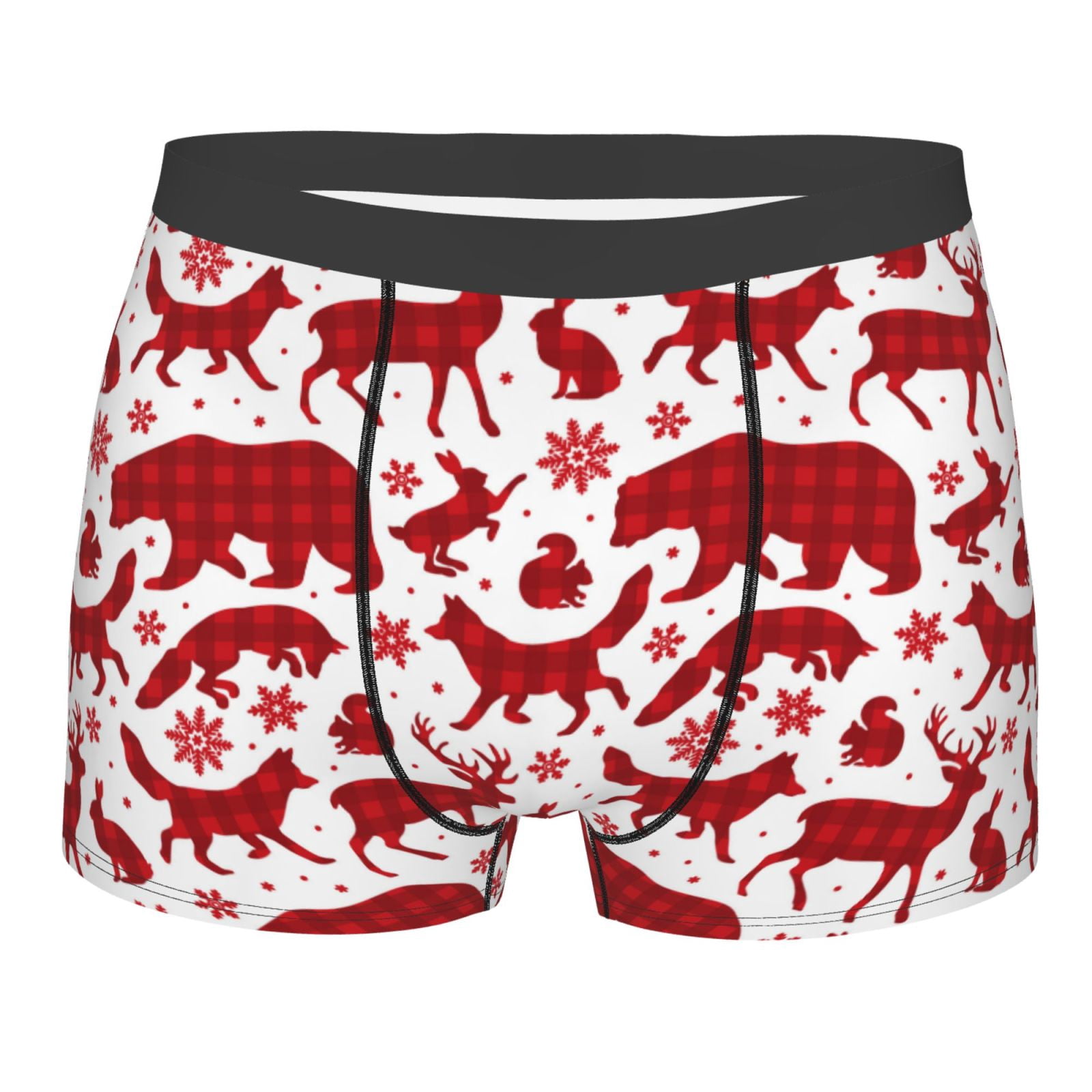 JUNZAN red plaid Moose Bunny bear Mens Underwear Boxer Briefs for Men’s ...
