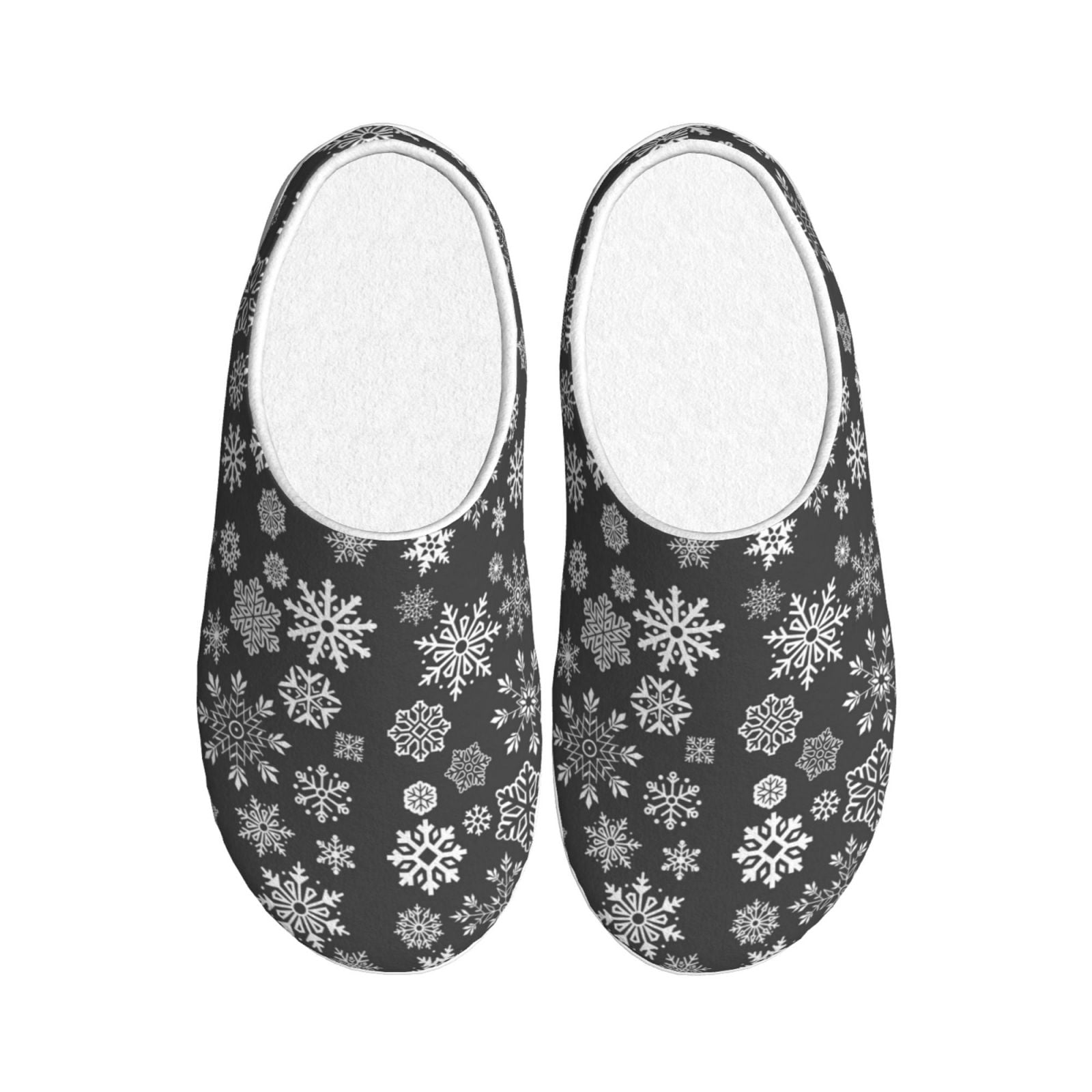 JUNZAN simple white Snowflake Print Cozy Slippers for Men& Women,Fuzzy ...