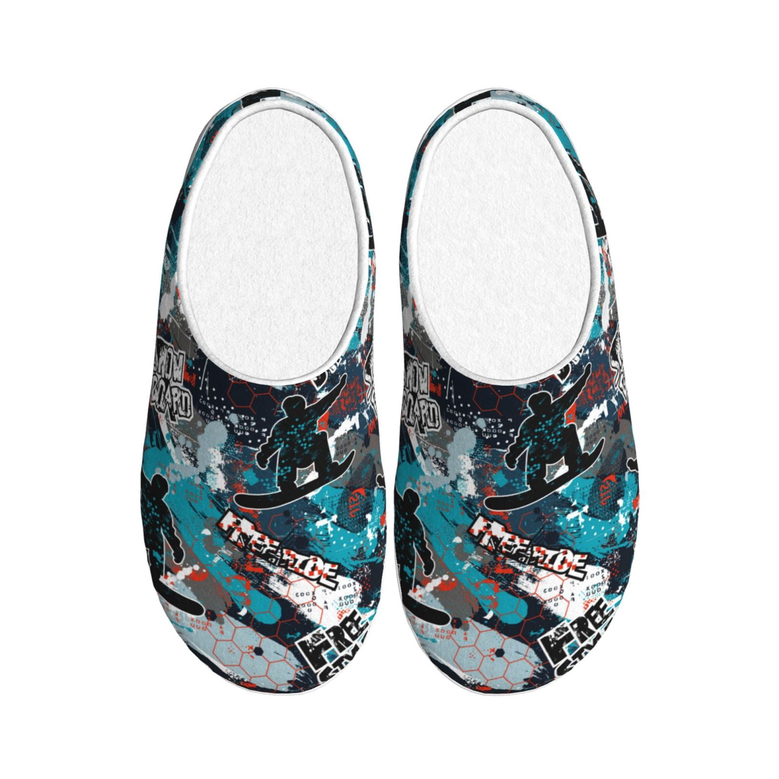 JUNZAN snow board colorful Print Cozy Slippers for Men& Women,Fuzzy ...