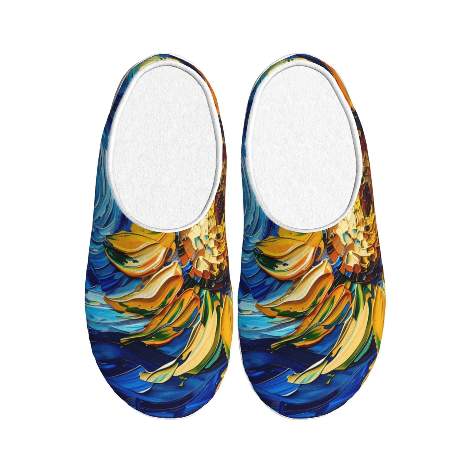 JUNZAN vintage Starry Sunflower Print Cozy Slippers for Men& Women ...
