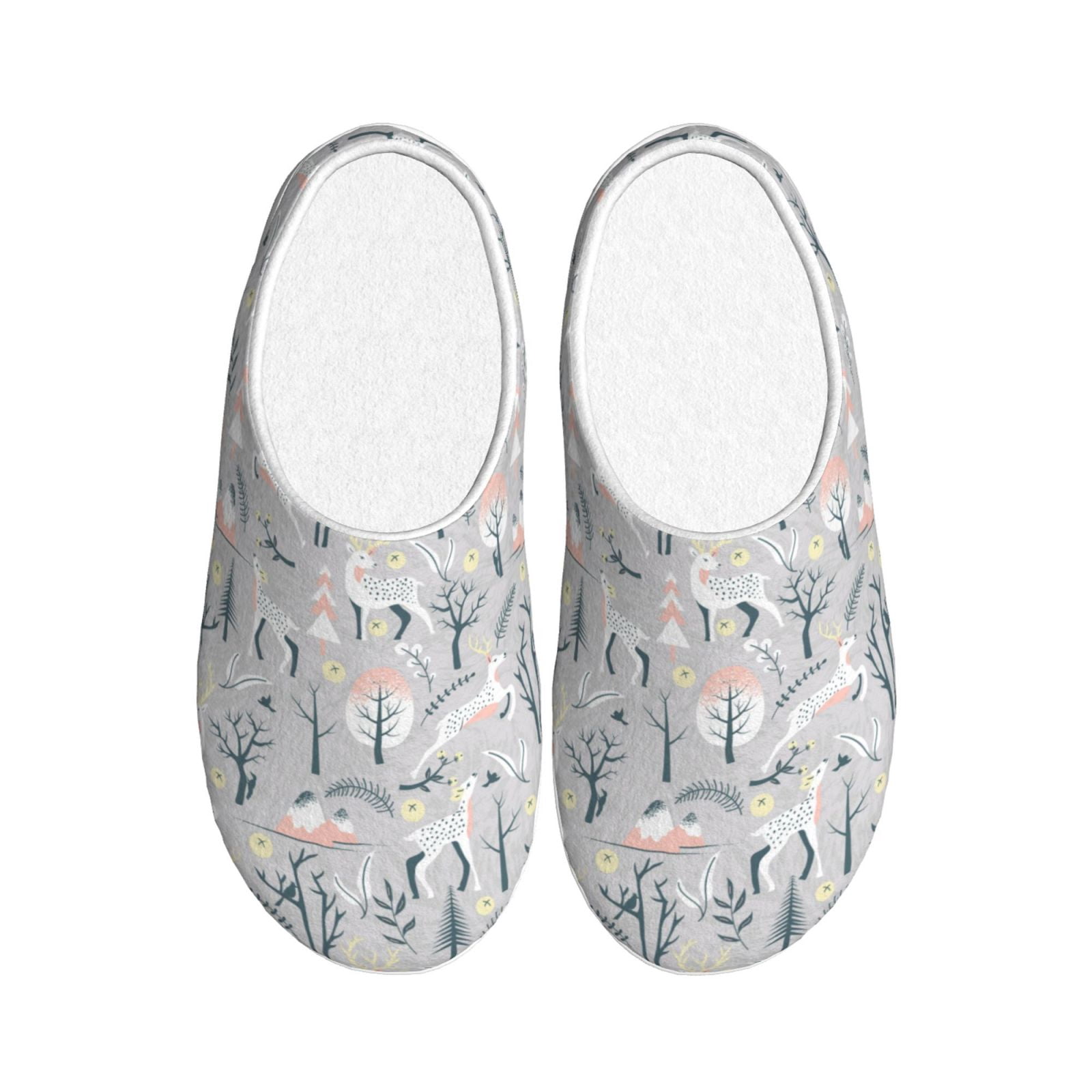 JUNZAN white Moose winter tree Print Cozy Slippers for Men& Women,Fuzzy ...
