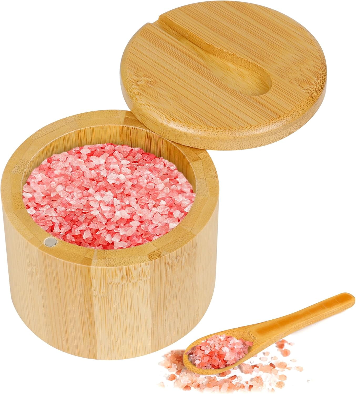 JUNZHIDAO 1Pcs Bamboo Salt Cellar Spice Box with Magnetic Swivel Lid ...