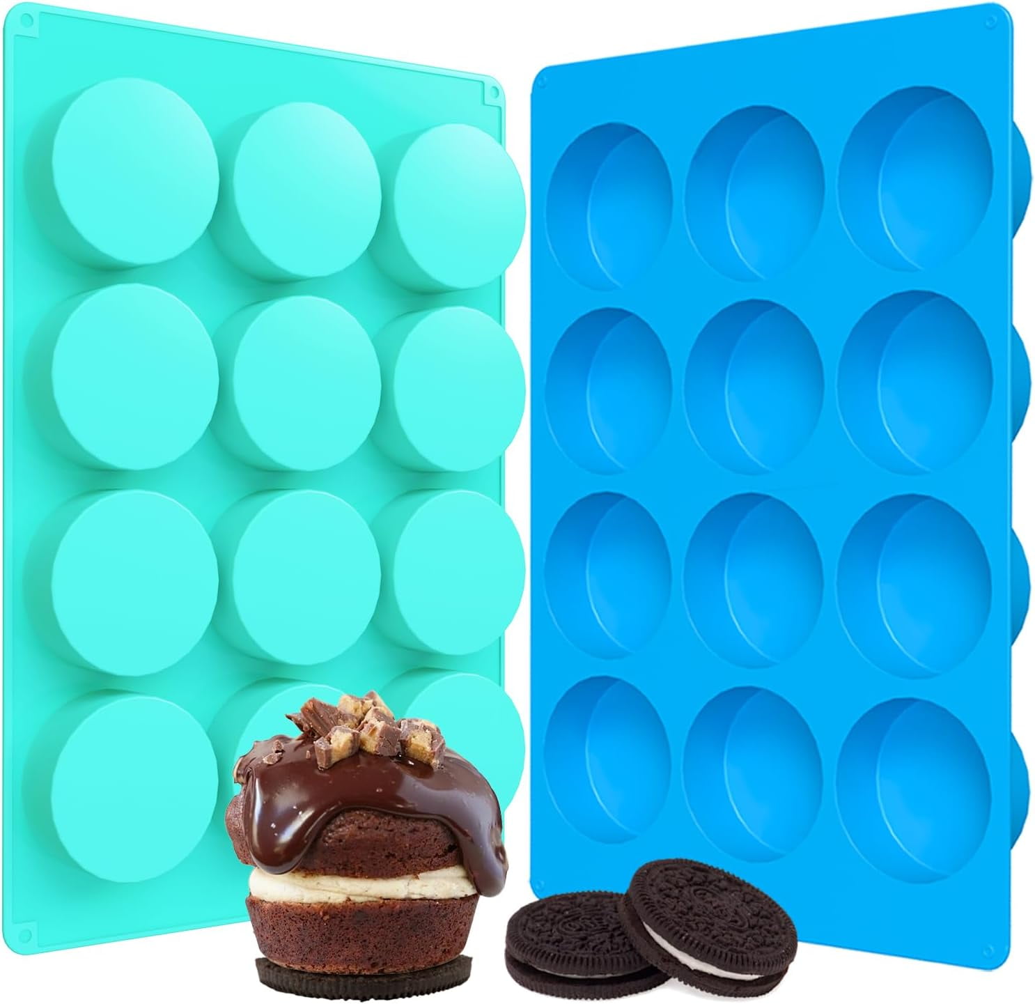 JUNZHIDAO 2 Pack Oreo Chocolate Molds Silicone, 12-Cavity Round ...
