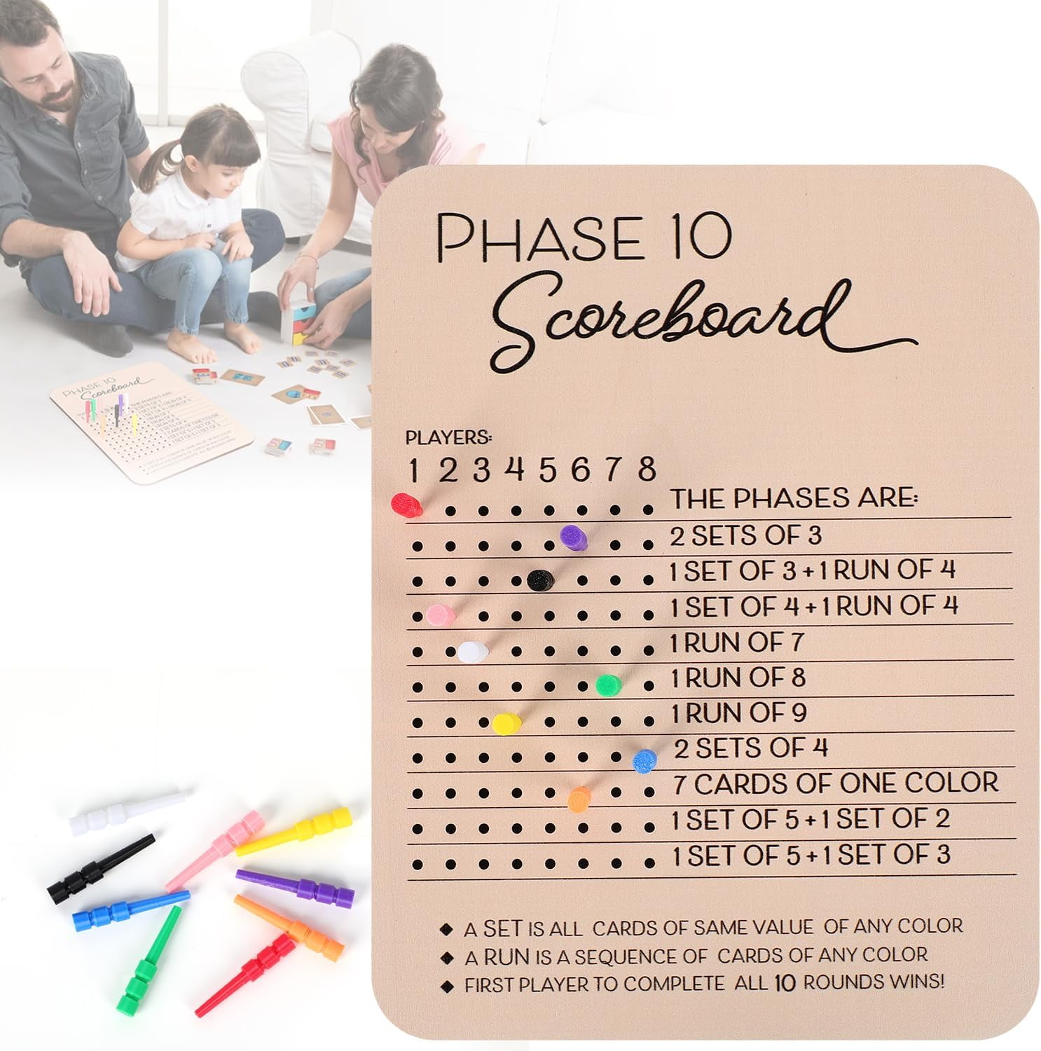 JUNZHIDAO Phase 10 Score Board, 2025 New Wooden Phase 10 Scoreboard and ...