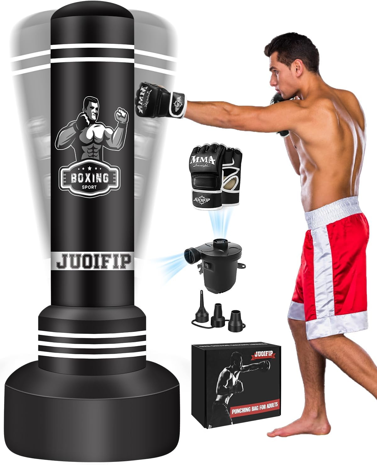 JUOIFIP Freestanding Heavy Punching Bag for Adults, 70" Kick Boxing Bag ...
