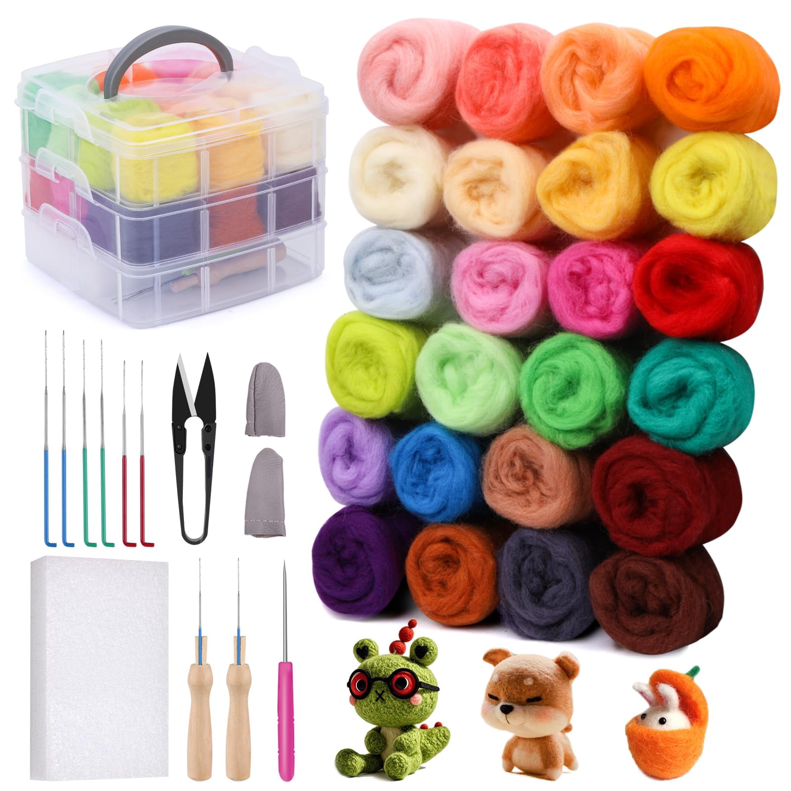 JUPEAN Needle Felting Kit, 24 Colors BSL1 Wool Roving (5g/Color ...