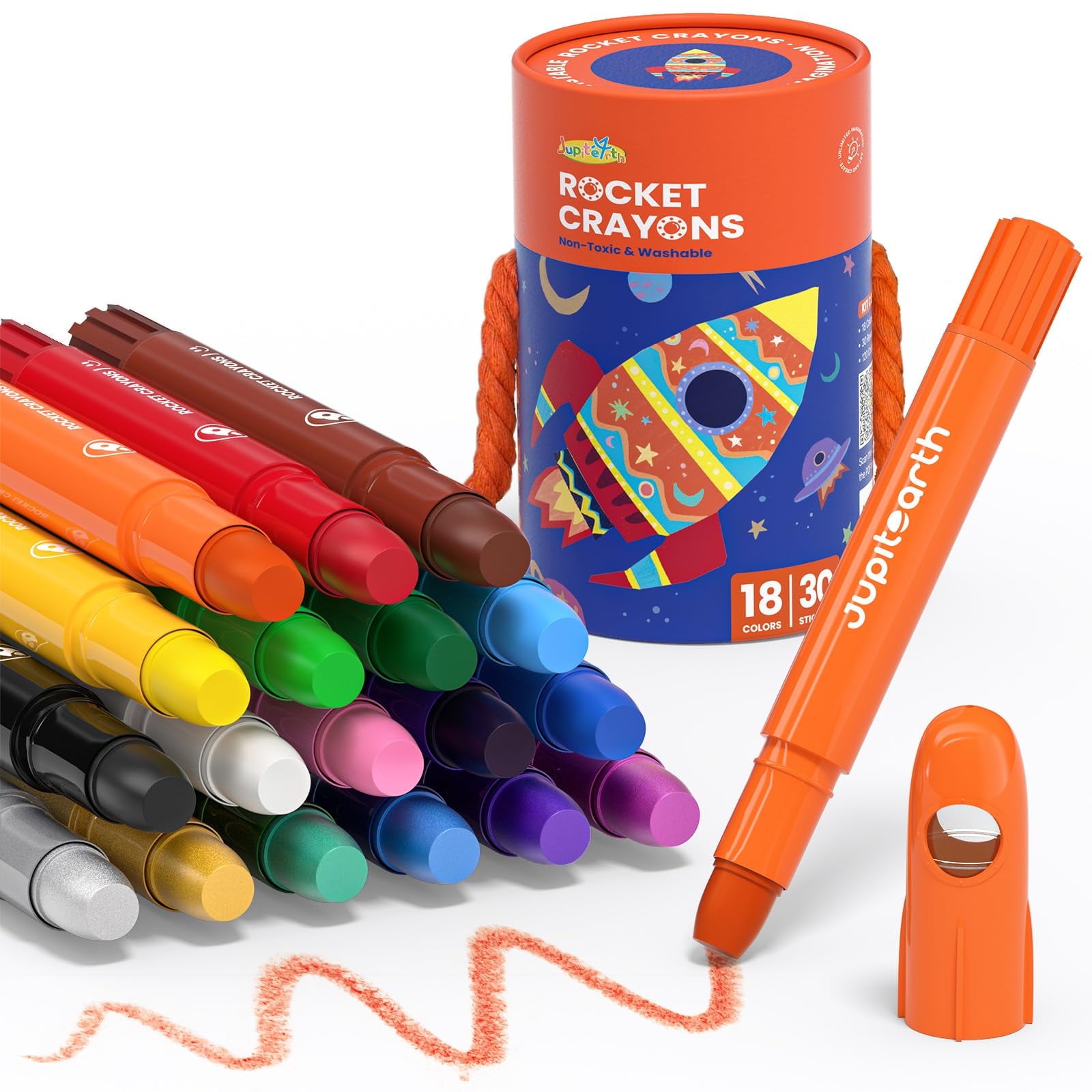 Jupitearth 18 Ct Twist Crayons,Non-Toxic Washable Crayons with Storage ...