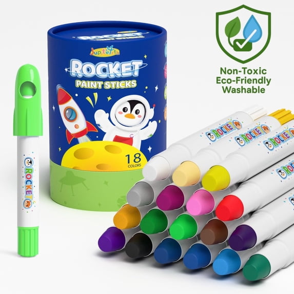 Jupitearth 18 Colors Rocket Tempera Paint Sticks with 120 PDF Coloring ...
