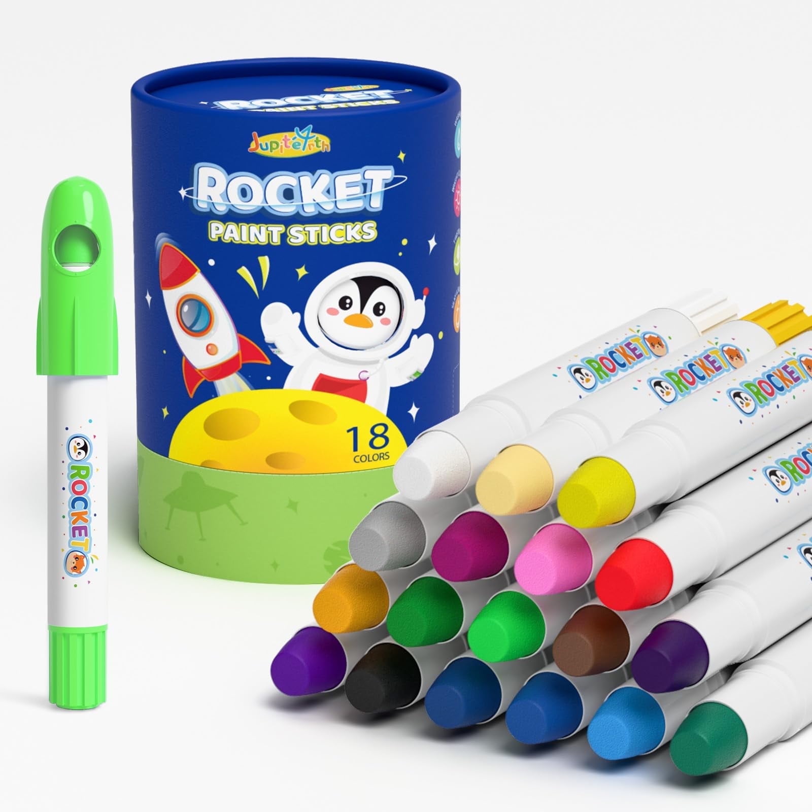 Jupitearth 18 Colors Rocket Tempera Paint Sticks with 120 PDF Coloring ...