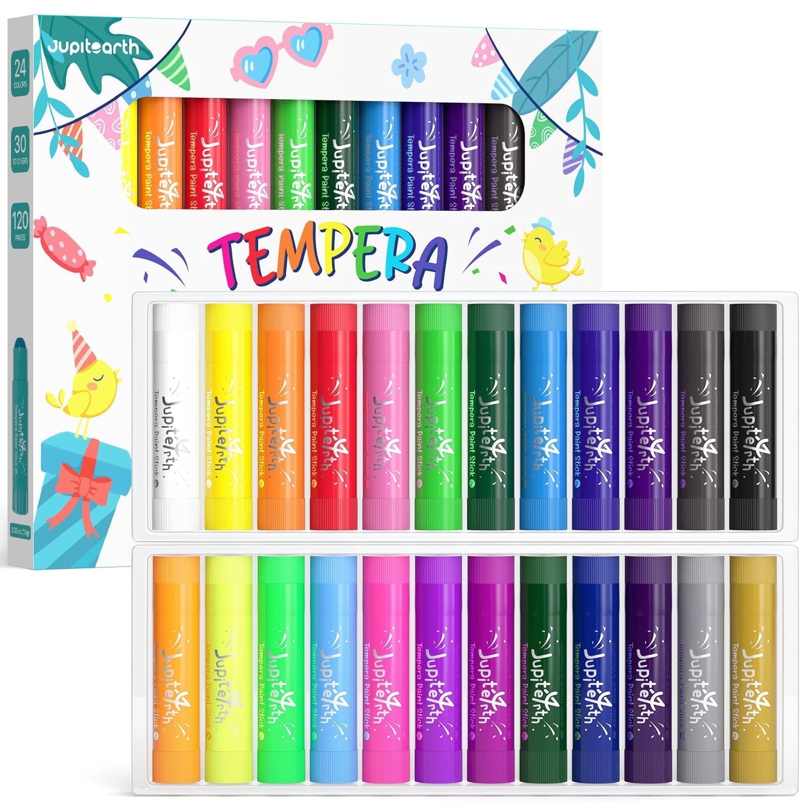 Jupitearth 24 Ct Tempera Paint Sticks,Quick Drying, Smooth,Non-Toxic ...
