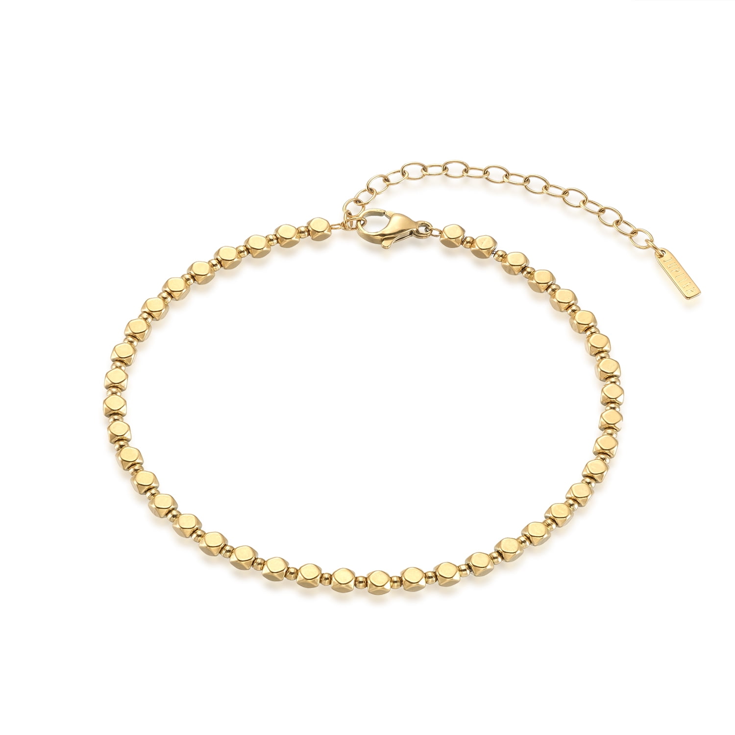 JUPITER Square Bead Bracelet, 14K Gold Plated Cube Bead Chain Bracelet ...