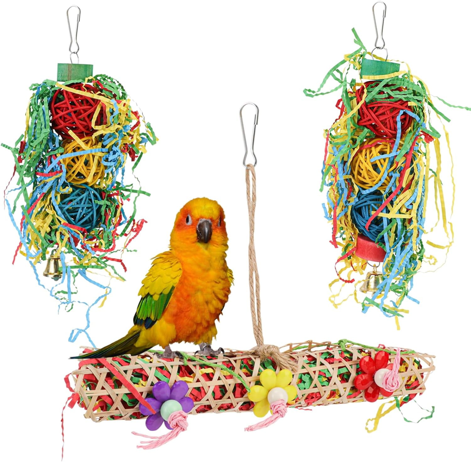 JUPSK 3pcs Bird Toys, Bird Budgie Toys Bird Chewing Toys Birdcage ...