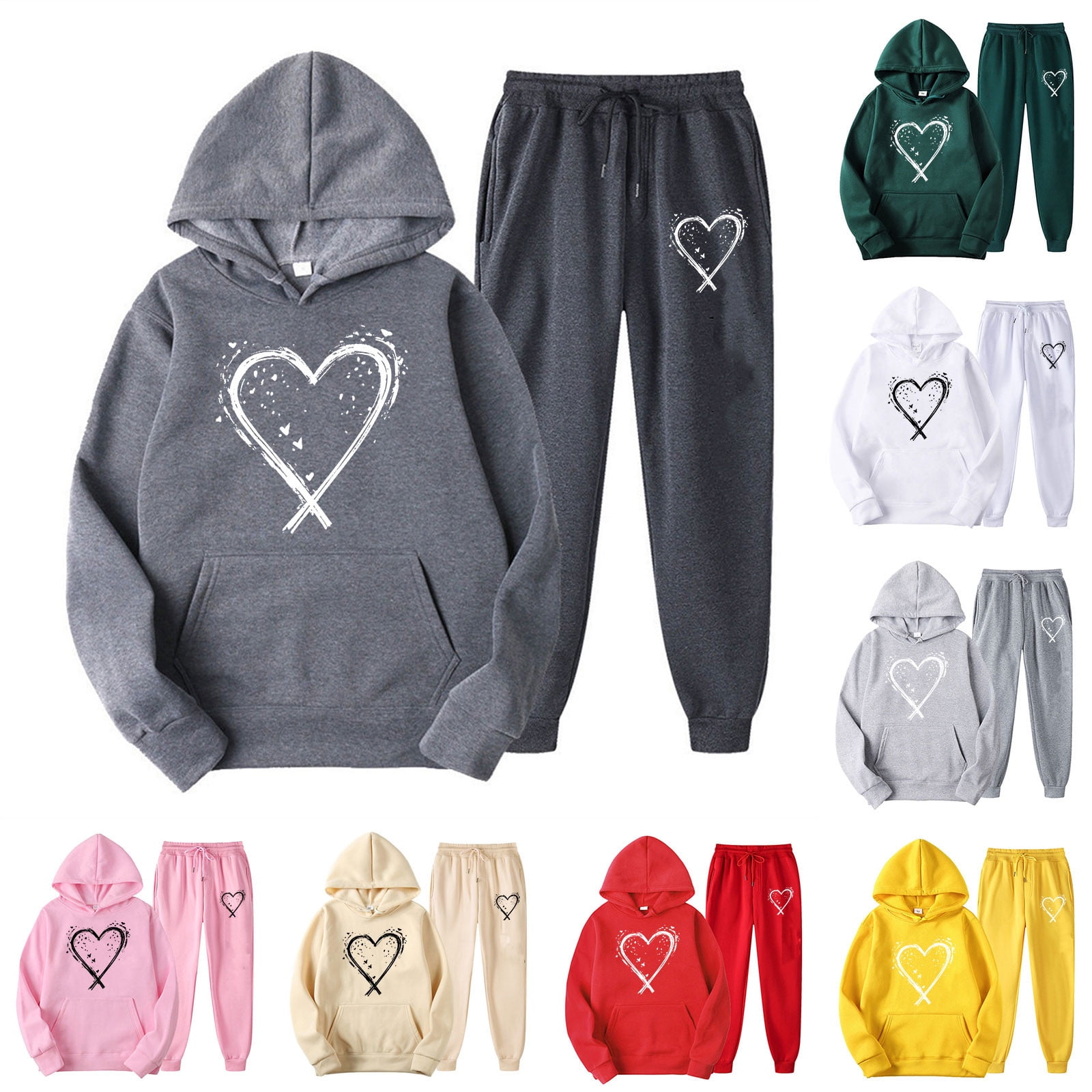 JURANMO 2024 Fall Fashion Outfits for Women, Heart Graphic Hoodie ...
