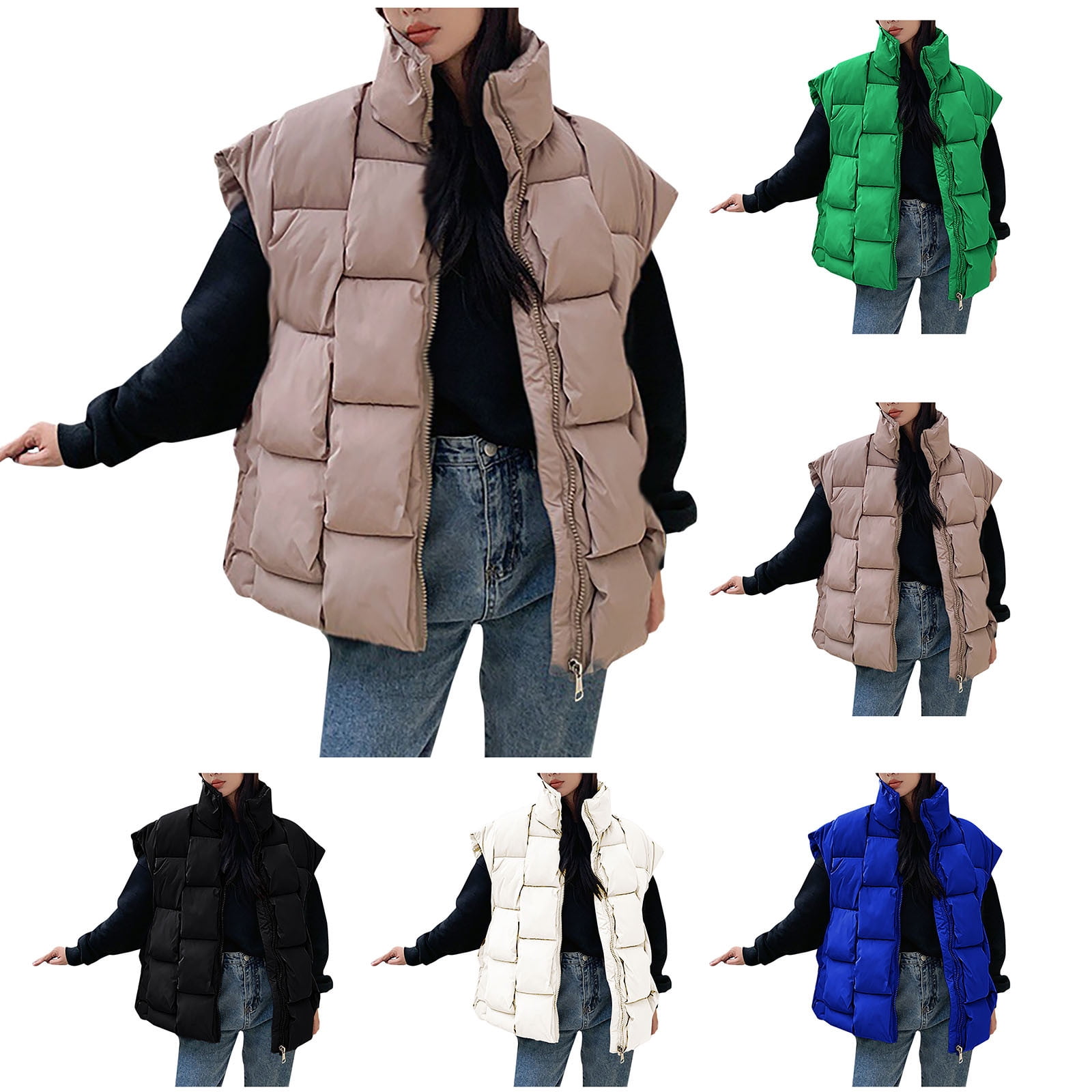 JURANMO 2024 Trendy Fall Winter Vest for Women Full Zip Stand Collar ...