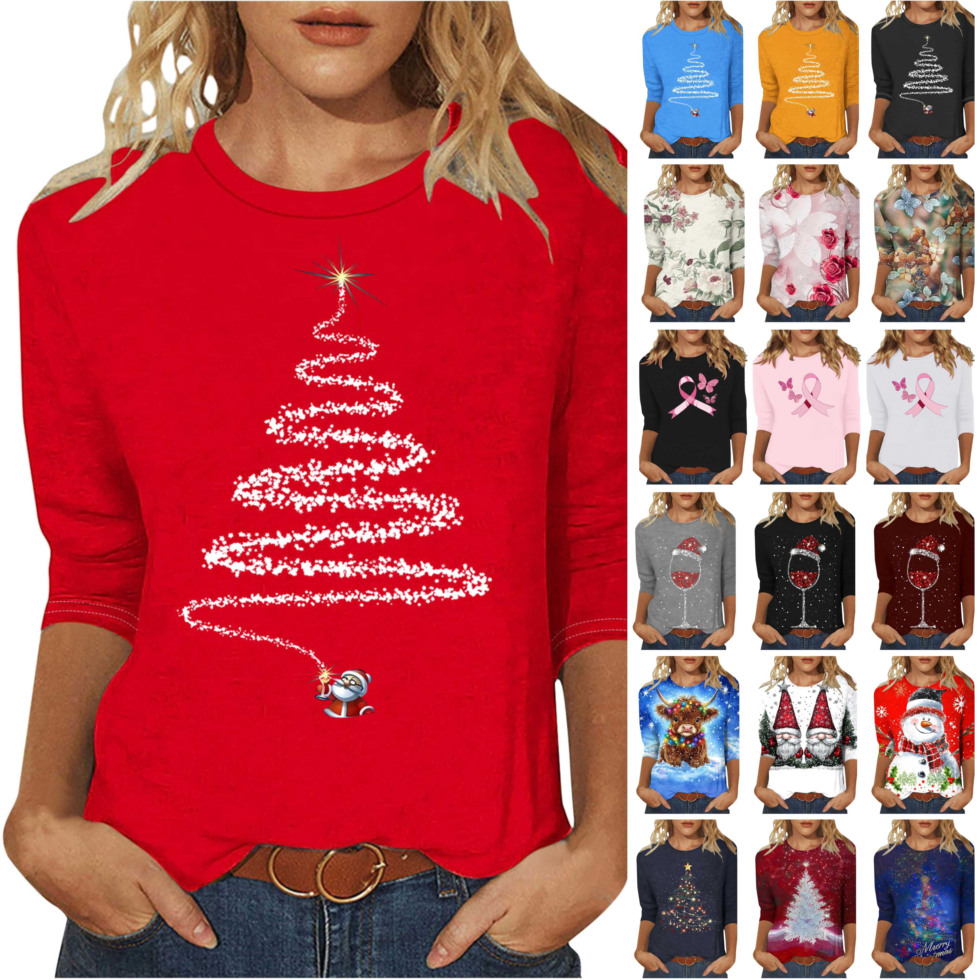 JURANMO 90 Off Clearance Sale Womens Christmas 3/4 Sleeve Shirts 2024 ...