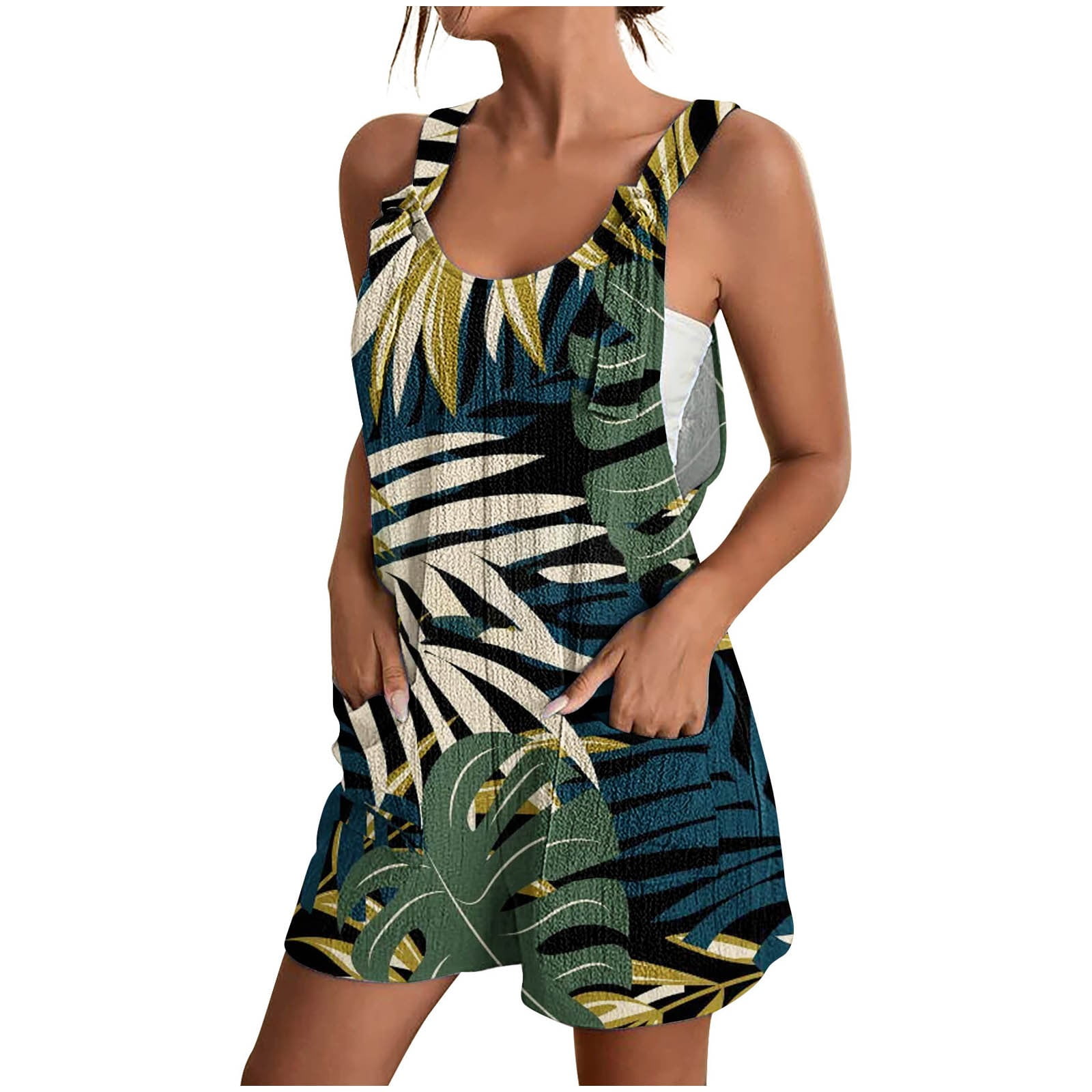JURANMO Fashion Rompers for Women, Tropical Hawaiian Print Rompers ...