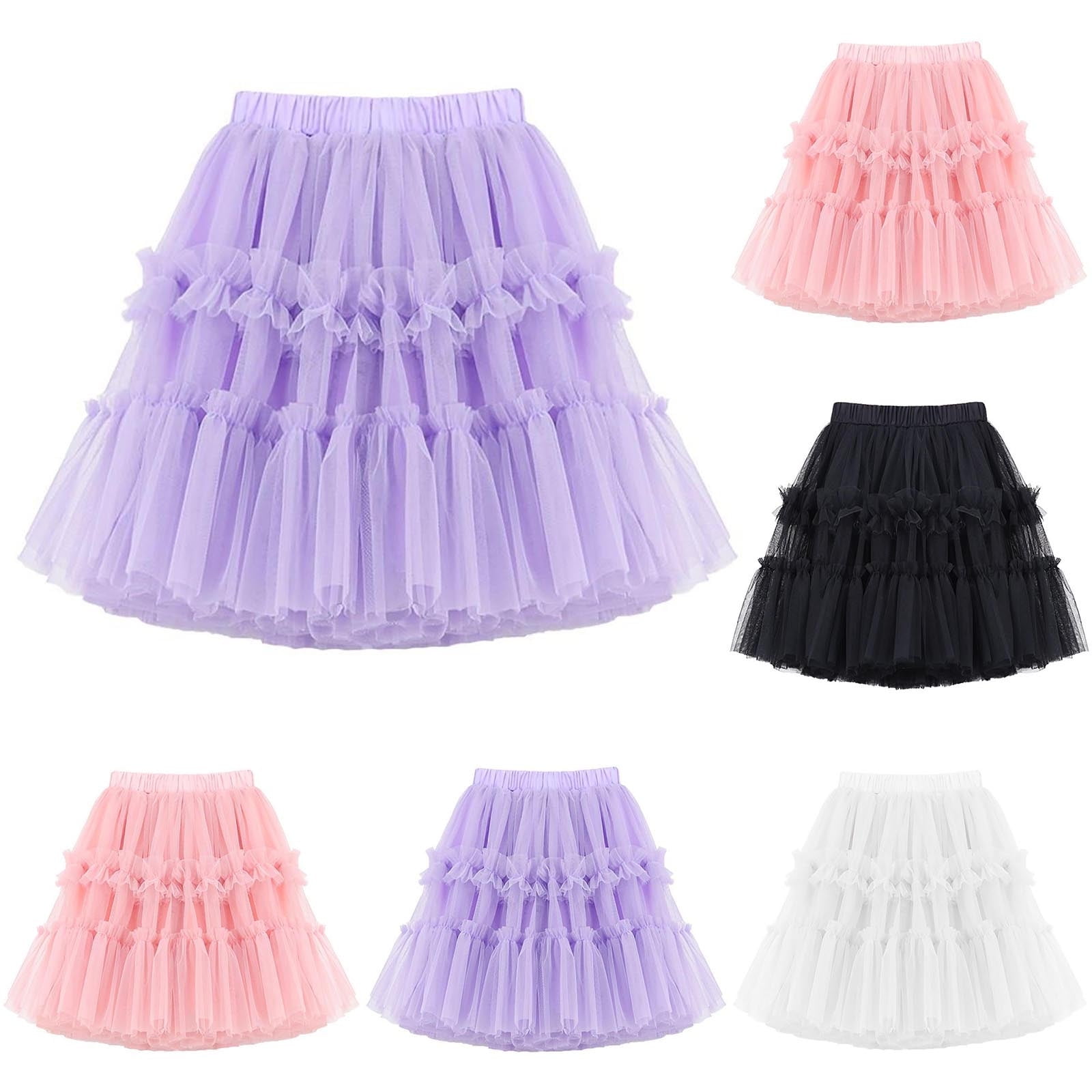 JURANMO Girls Tulle Skirts Elastic Waist Ruffle Layered Tutu Skirts ...