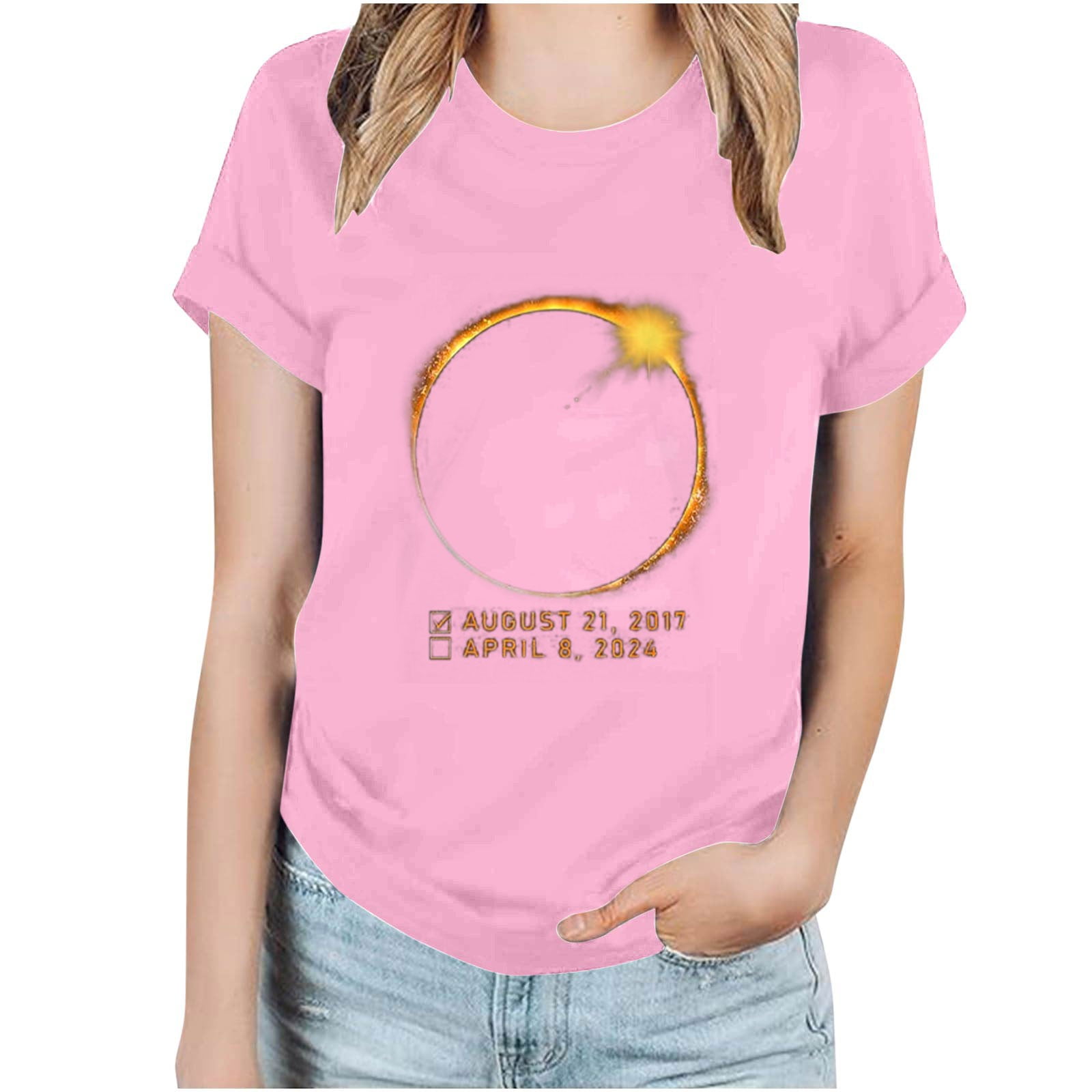 JURANMO Going Out Tops Womens Short Sleeve Tops American Total Eclipse ...