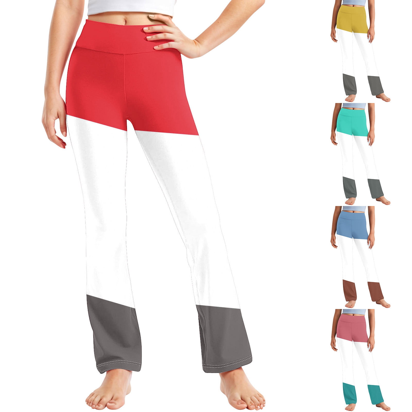 JURANMO Kids Active Pants Color Block High Waist Straight Leg Sport ...