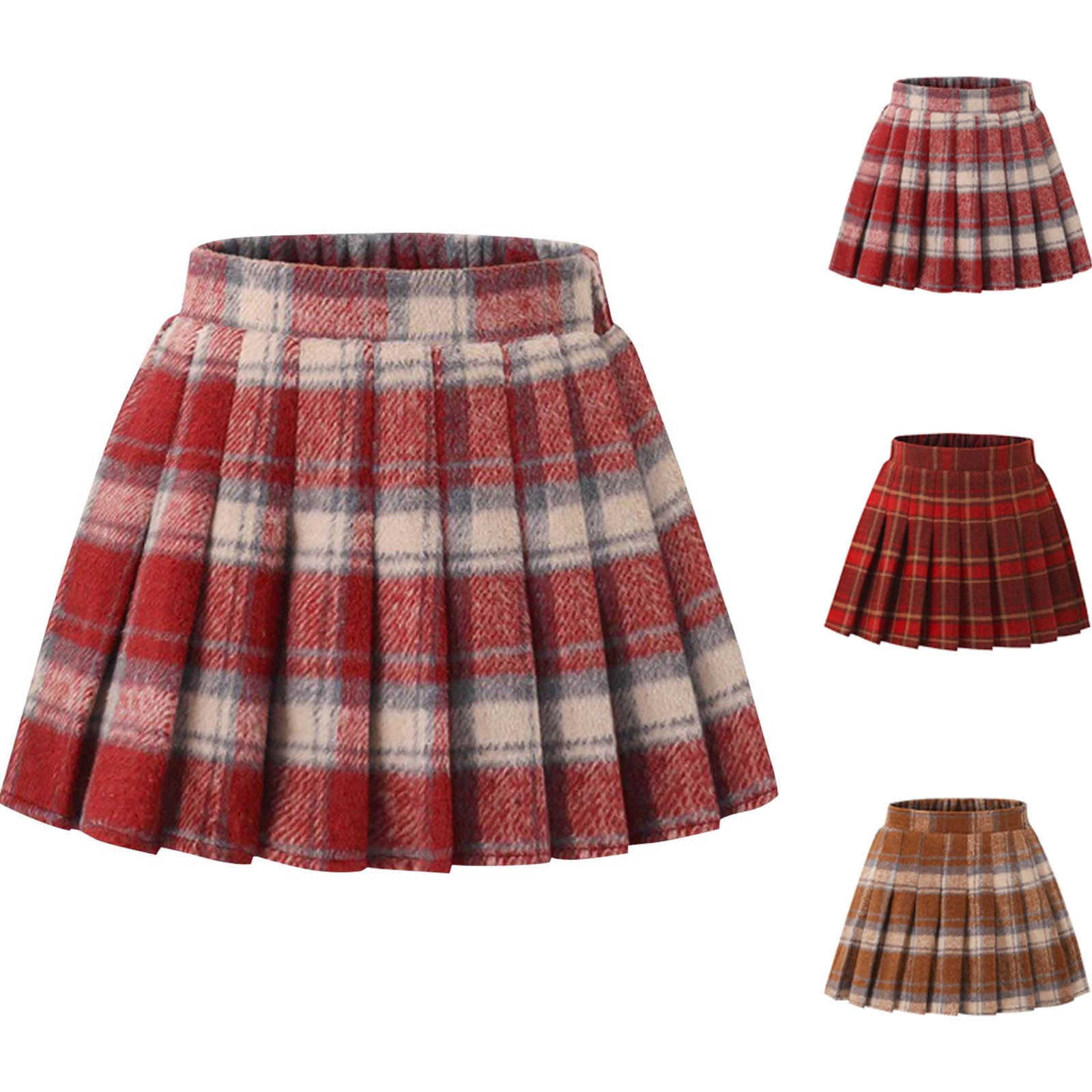 JURANMO Kids Plaid Pleated Skirt Elastic Waist Woolen School Uniform ...