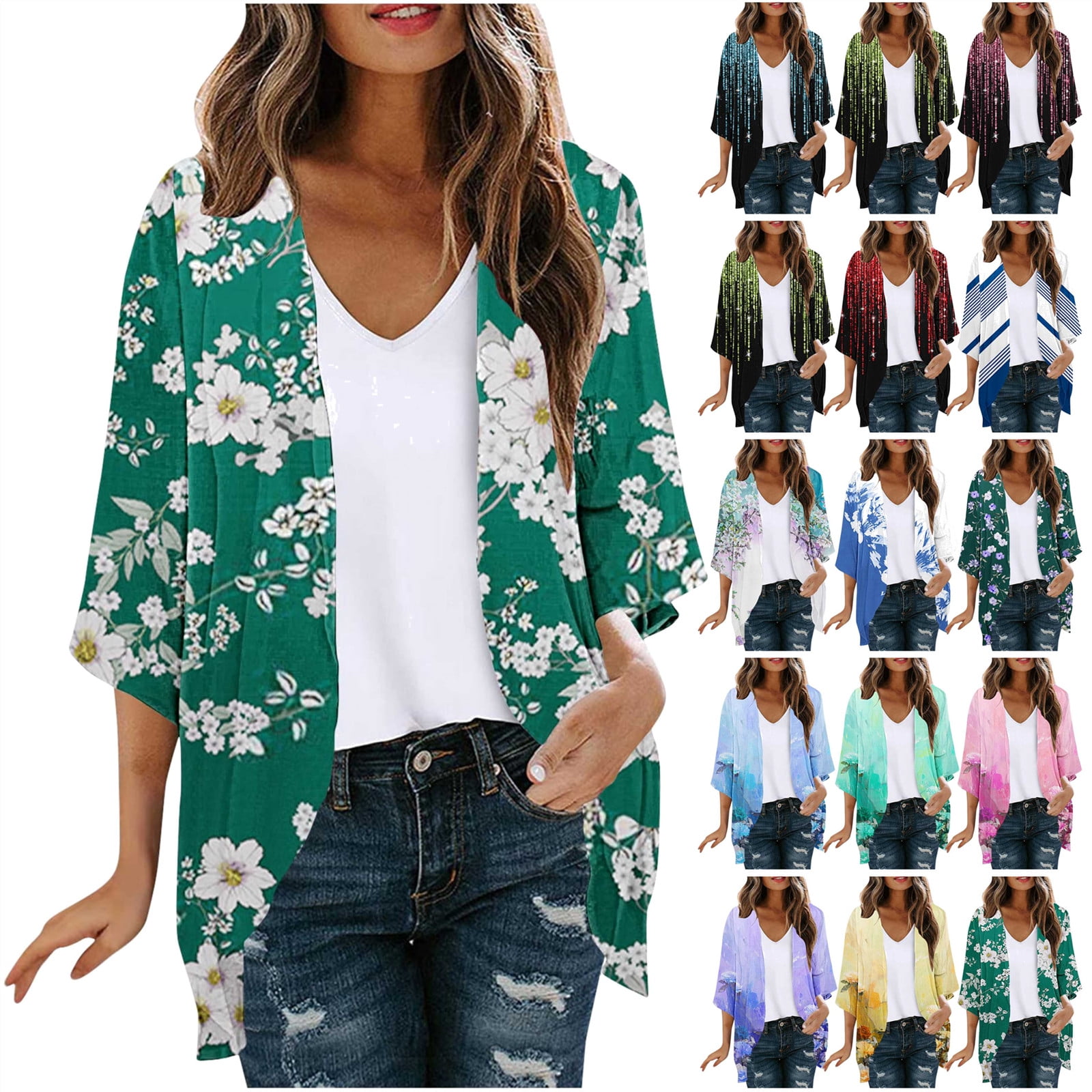 JURANMO Ladies Plus Size Summer Work Clothes Kimono 2025 Floral Print ...