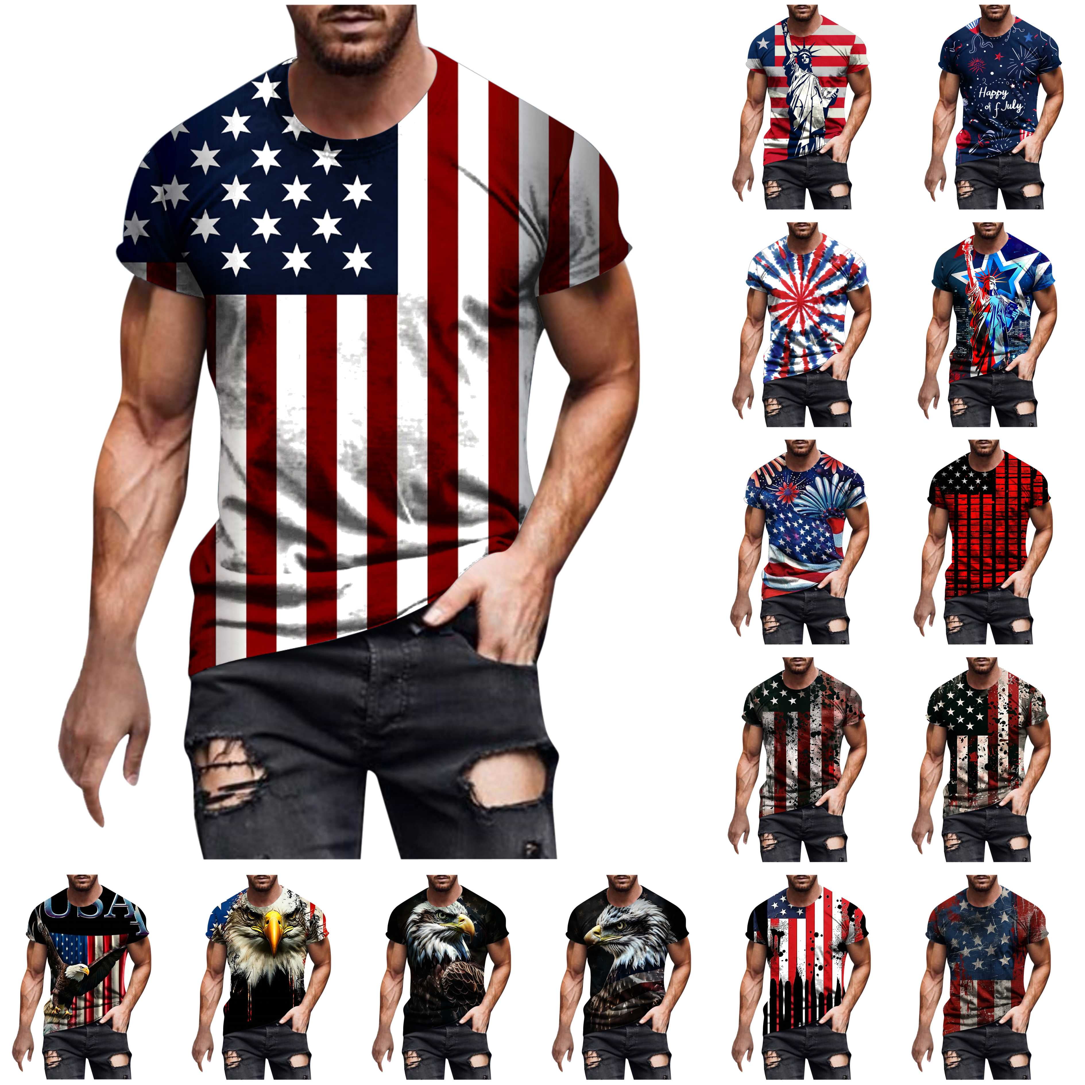 JURANMO Lightning Deal Mens Patriotic T-Shirts USA Flag Stars Stripes ...