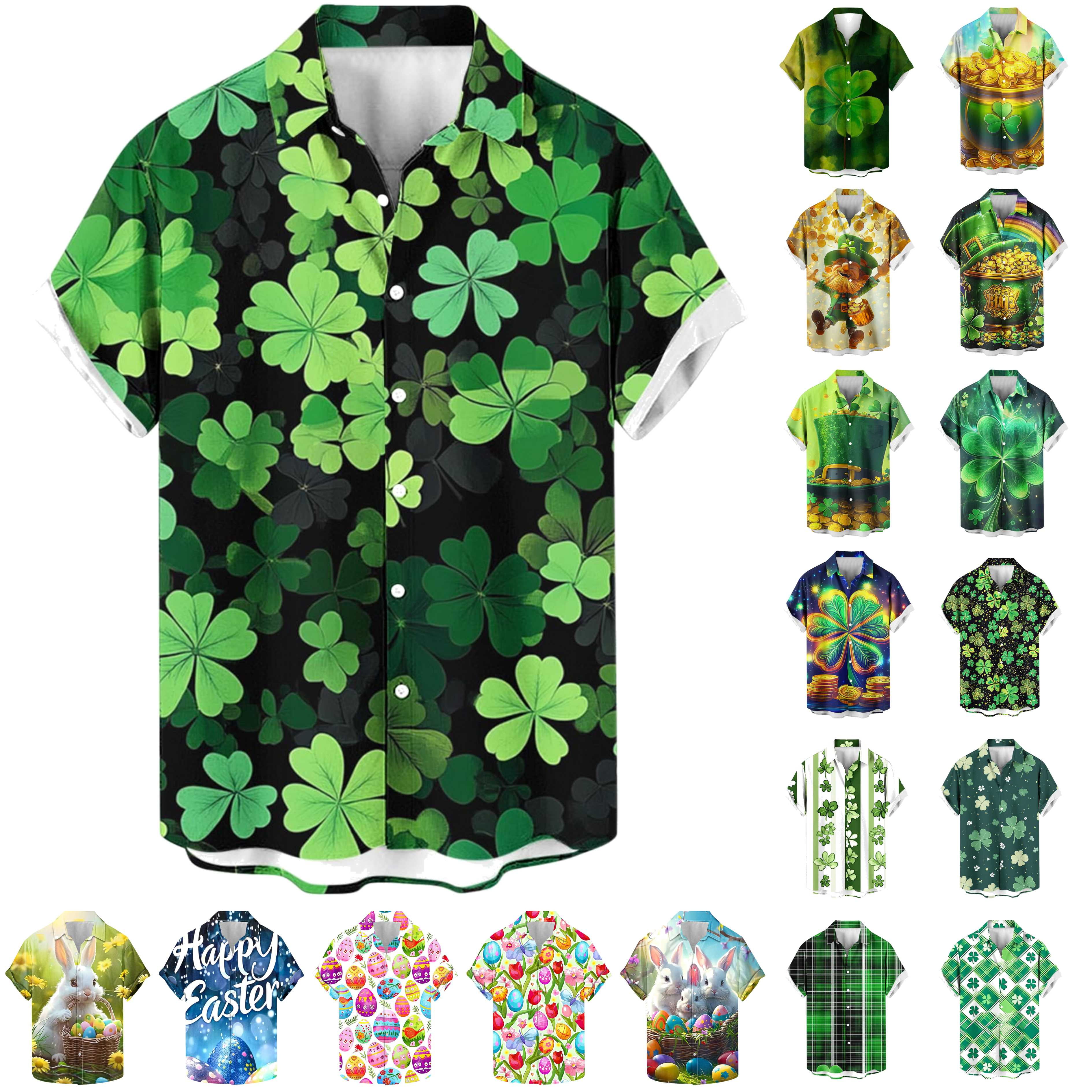 JURANMO Men's St Patricks Day Hawaiian Shirts Green Four Leaf Clover ...