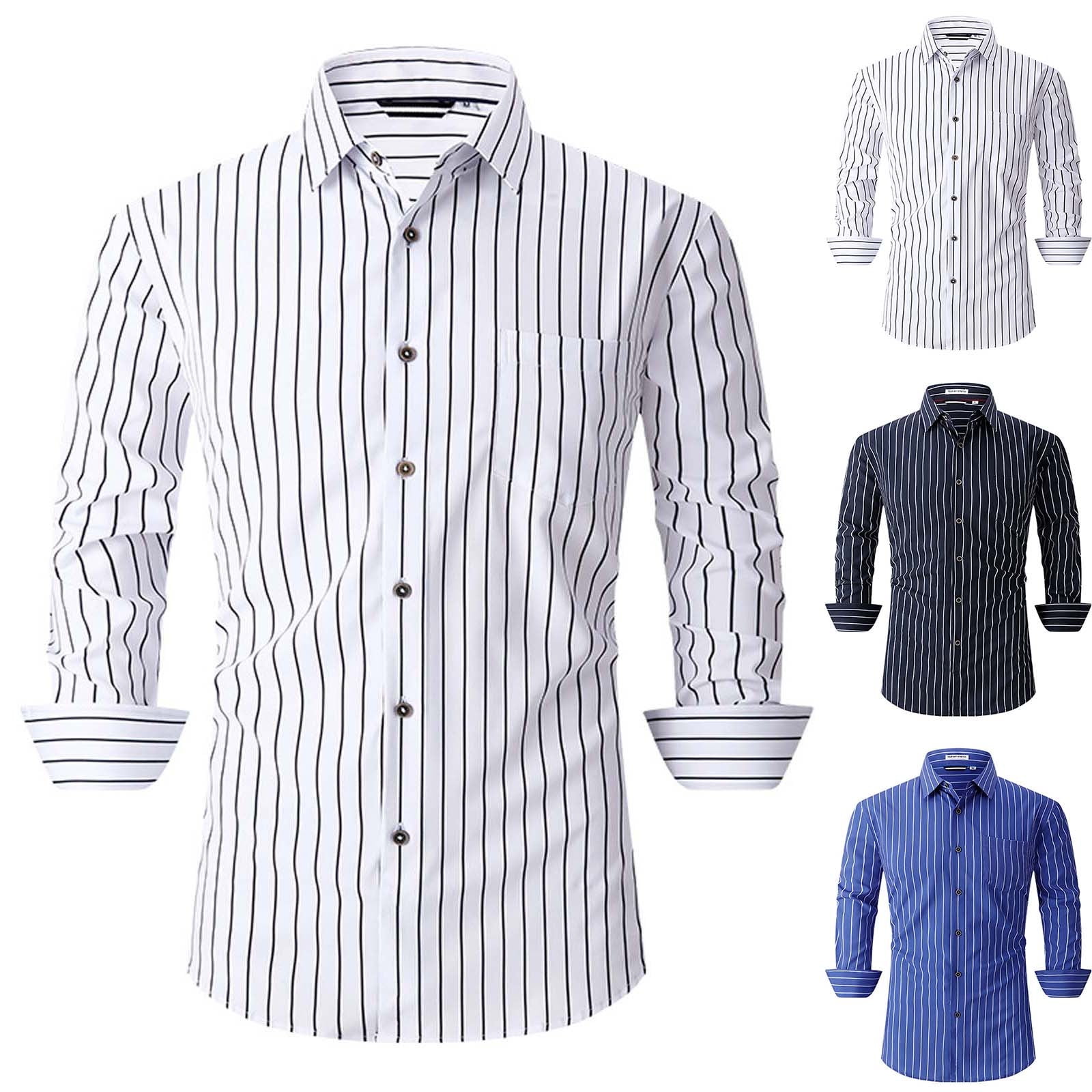 JURANMO Mens Striped Dress Shirts Long Sleeve Button Shirt Regular Fit ...